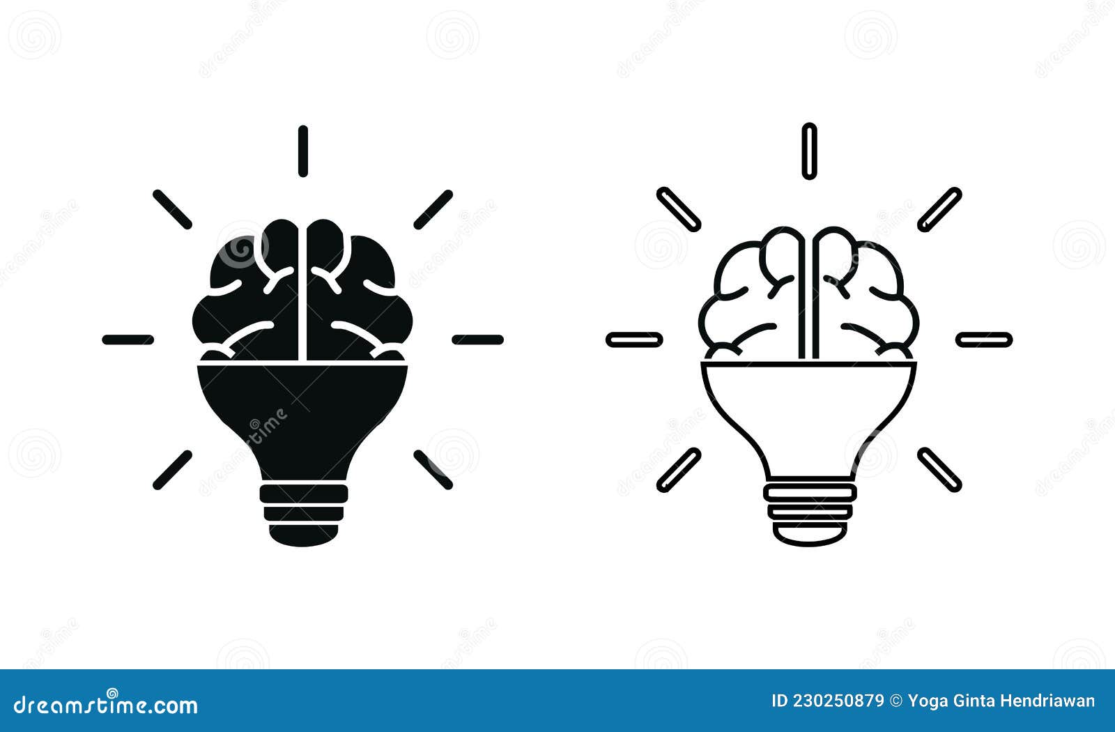 Set of Brain Light Bulb Icon. Brains Inside the Lights Stock Vector ...