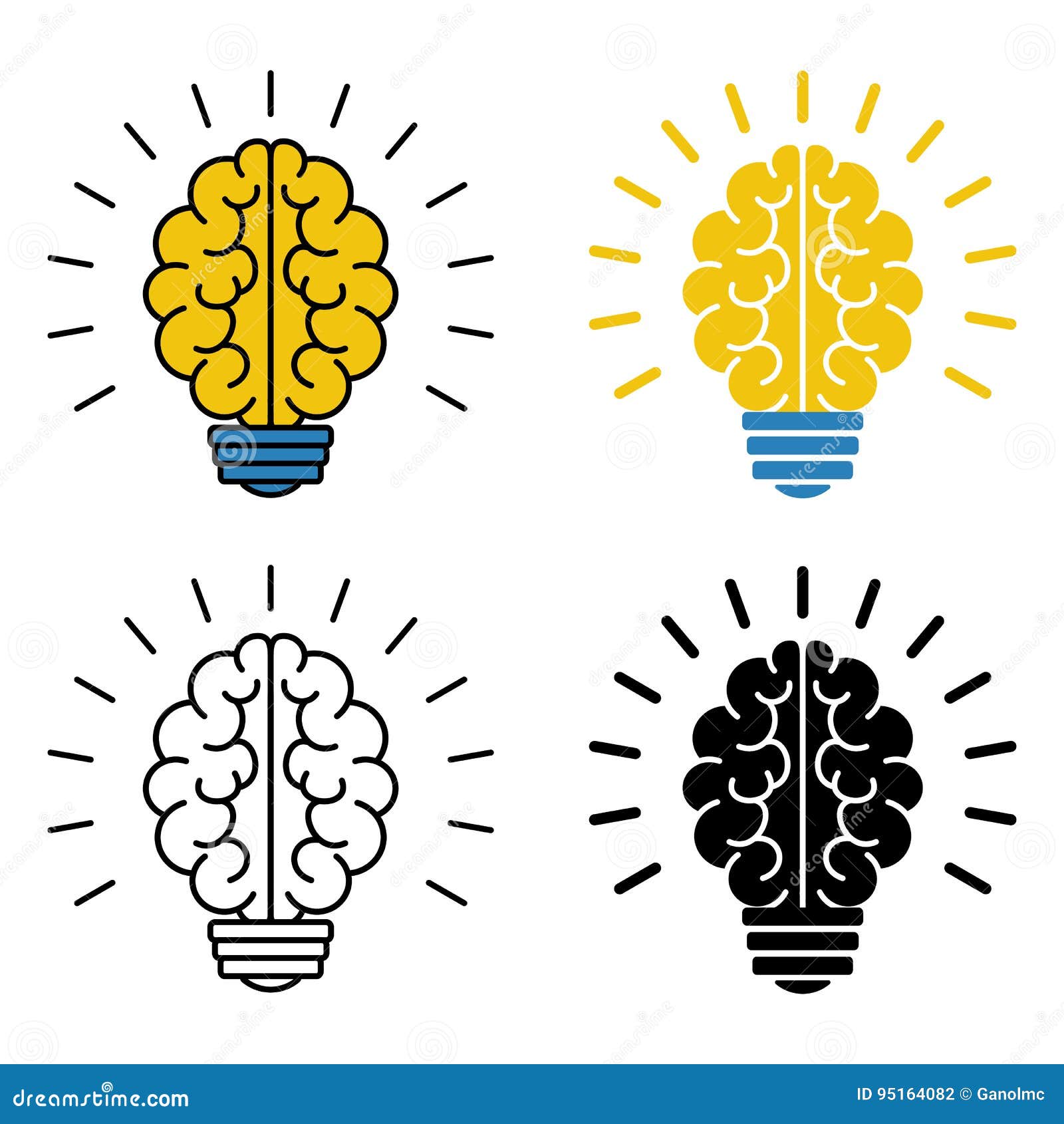 Set of Brain Light Bulb Icons. Vector Illustration Stock Vector ...