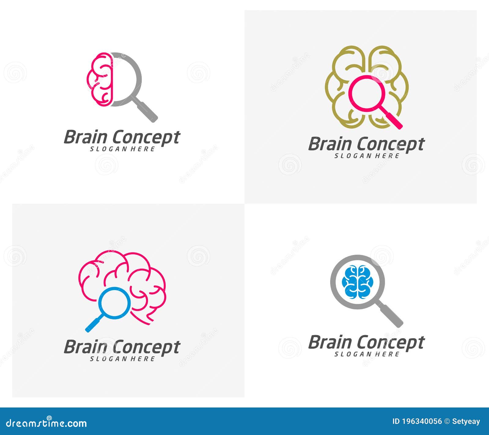 Set of Brain Search Logo Design Vector Template. Think Idea Concept ...