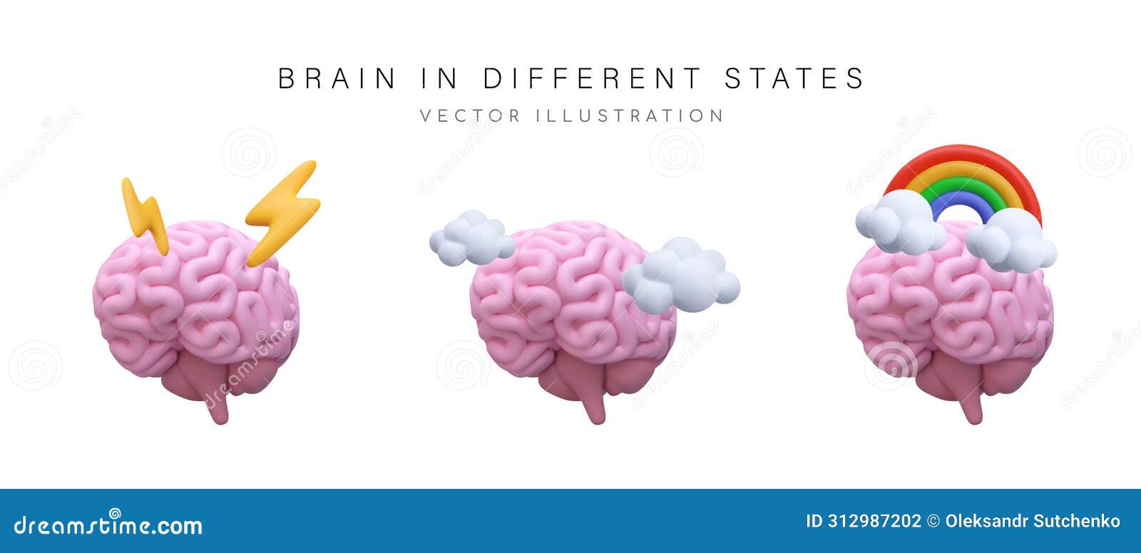 Set of Brains in Different States. Vector Symbols of Emotions and ...