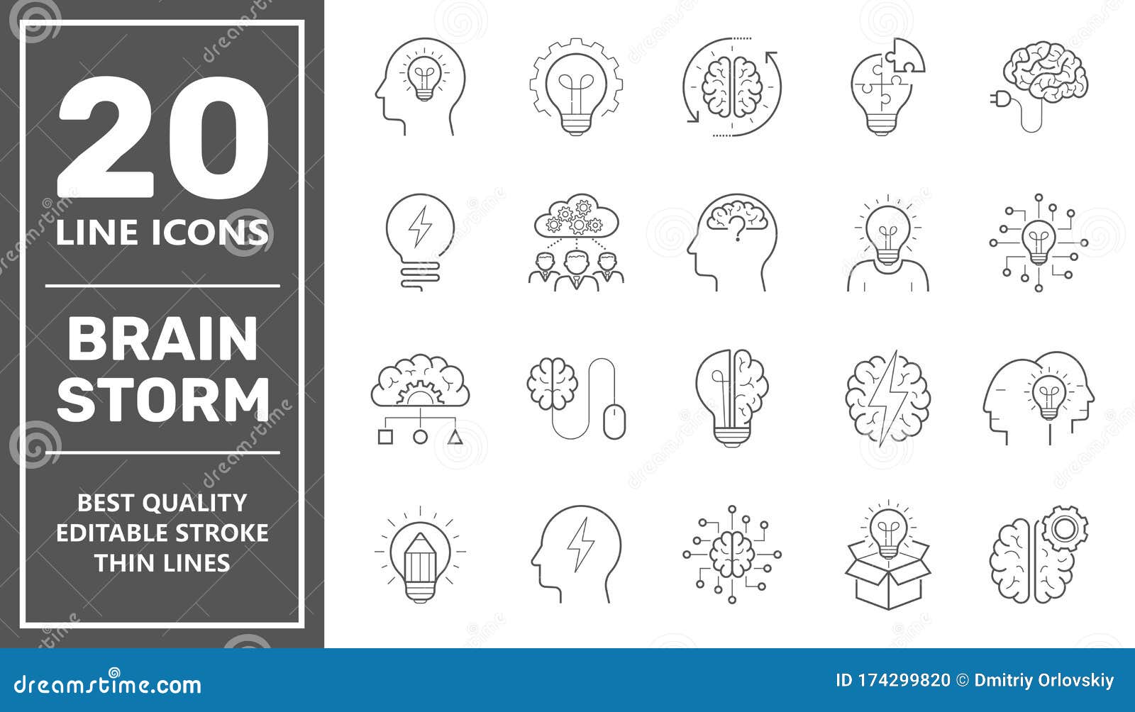 Set of Brainstorm Icons Such As Artificial Light, Brain, Lightbulb ...