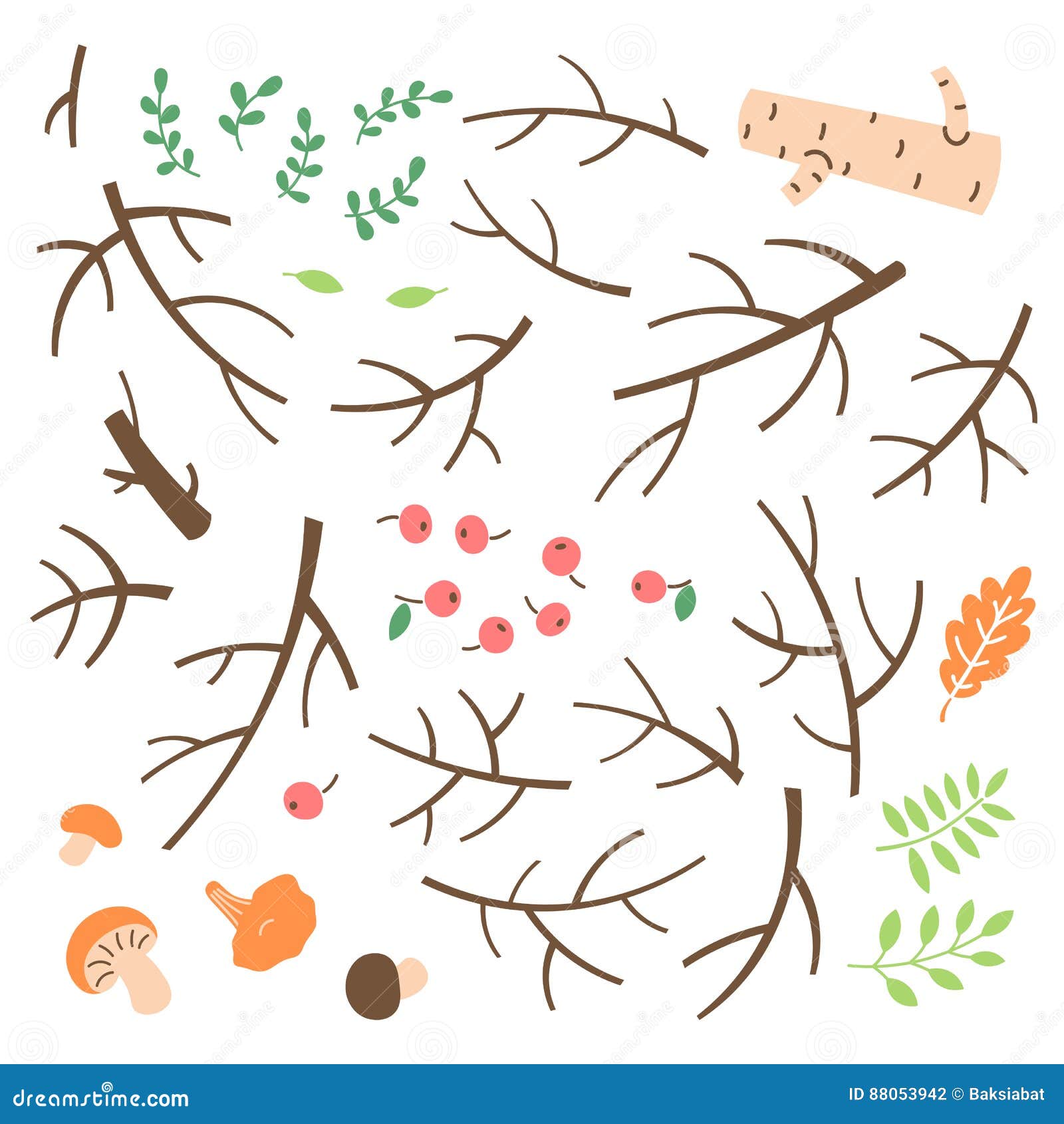 Set Of Branches, Twigs, Sticks Drawn In A Simple Cartoon Style Vector ...