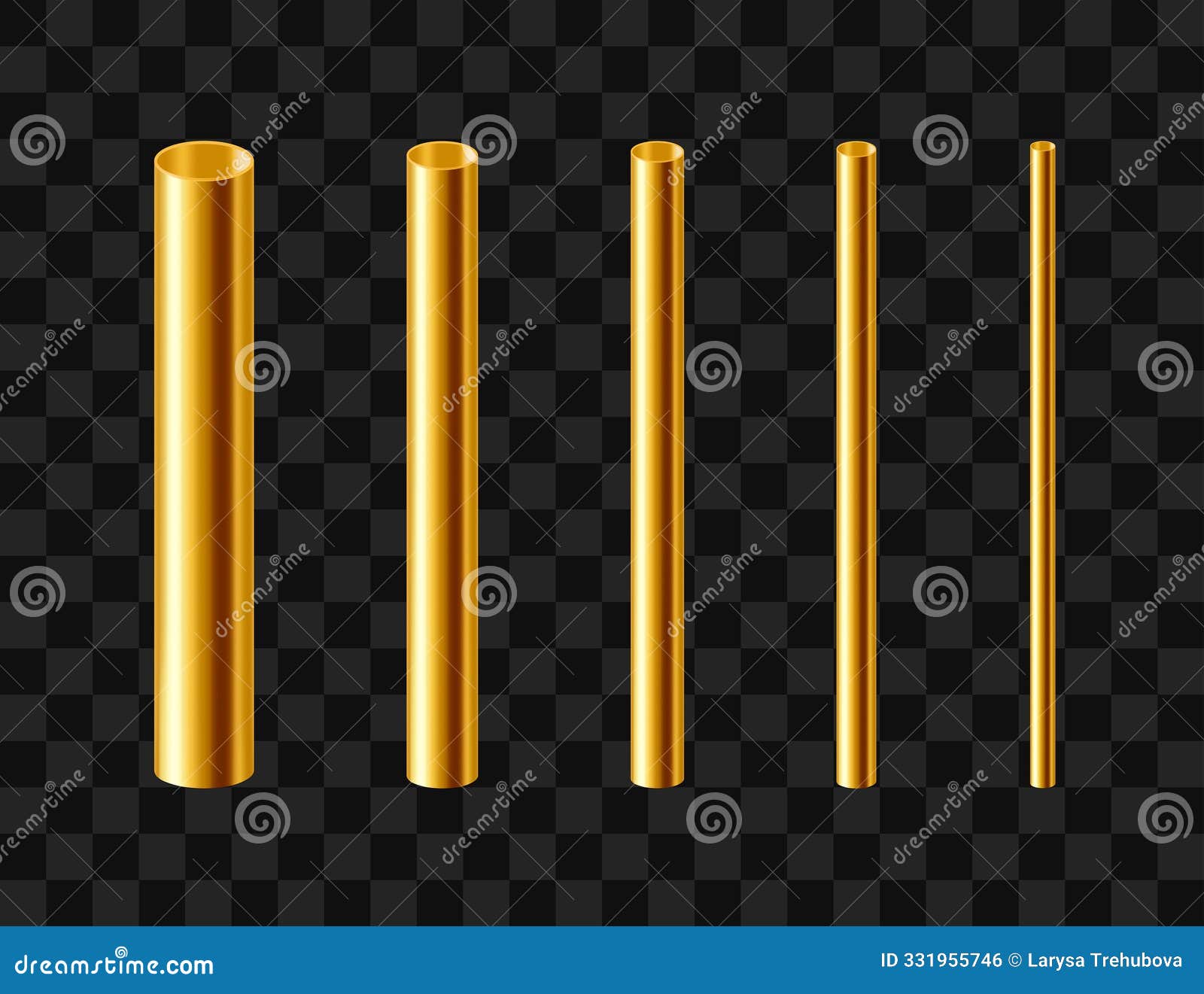 A Set of of Brass or Gold Pipes of Various Diameters. Realistic Vector ...