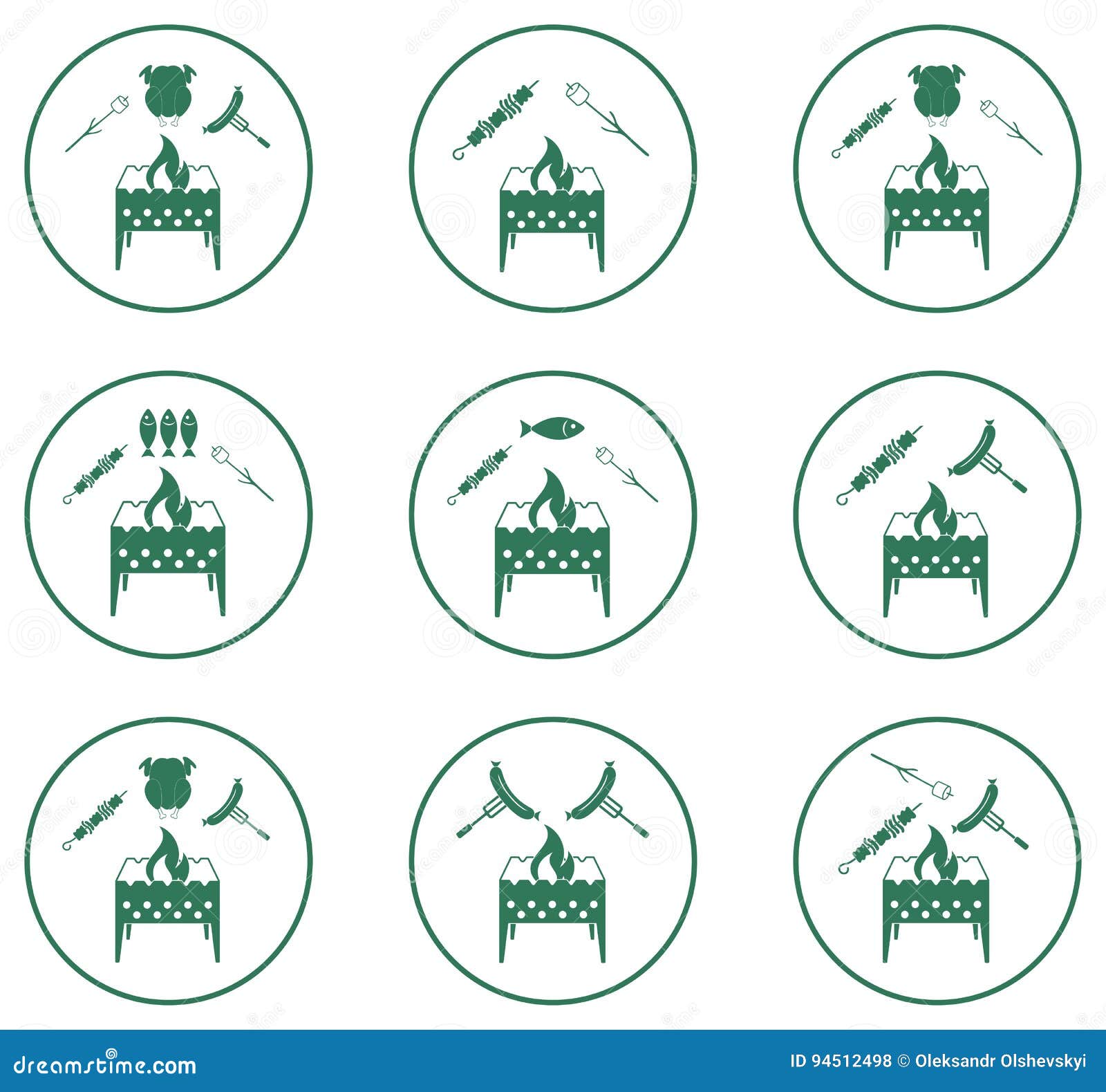 Set of Braziercooking Icons Stock Vector - Illustration of meat, coal ...