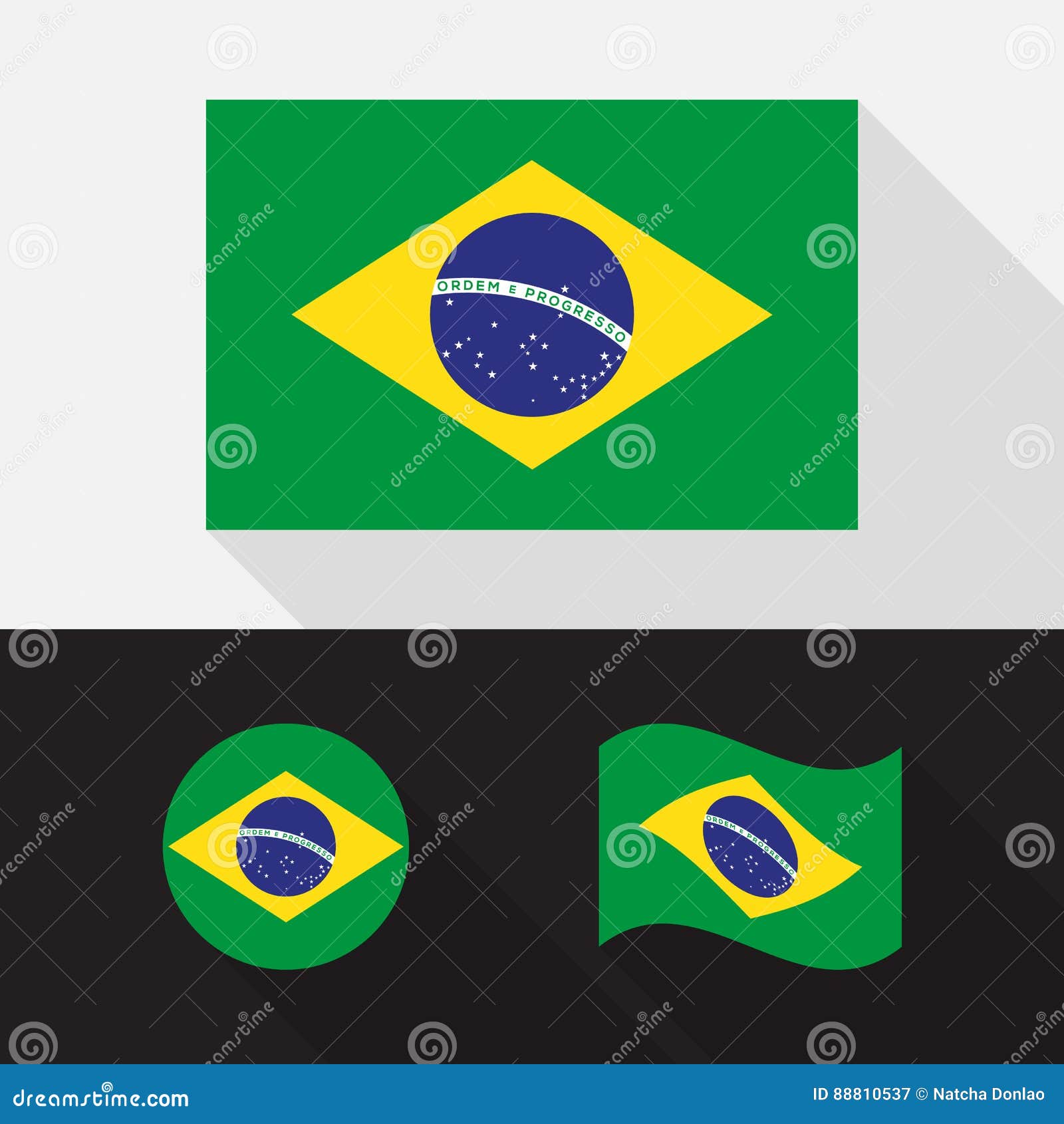 Set of Brazil Flag Flat Design Vector Illustration Stock Vector ...