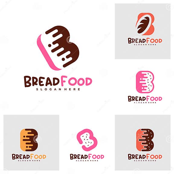 Set of Bread with B Logo Vector Template, Creative Bread Fast Logo ...