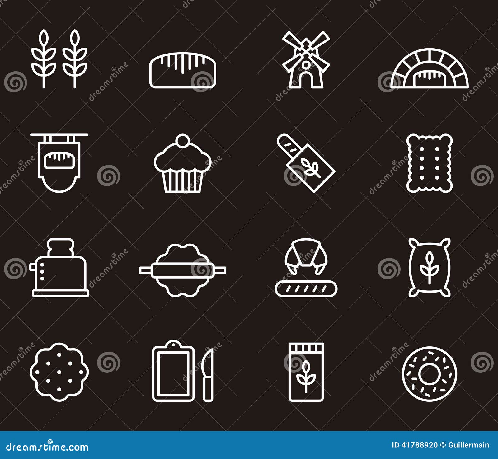 Set of Bread and Bakery Icons Stock Vector - Illustration of toaster ...