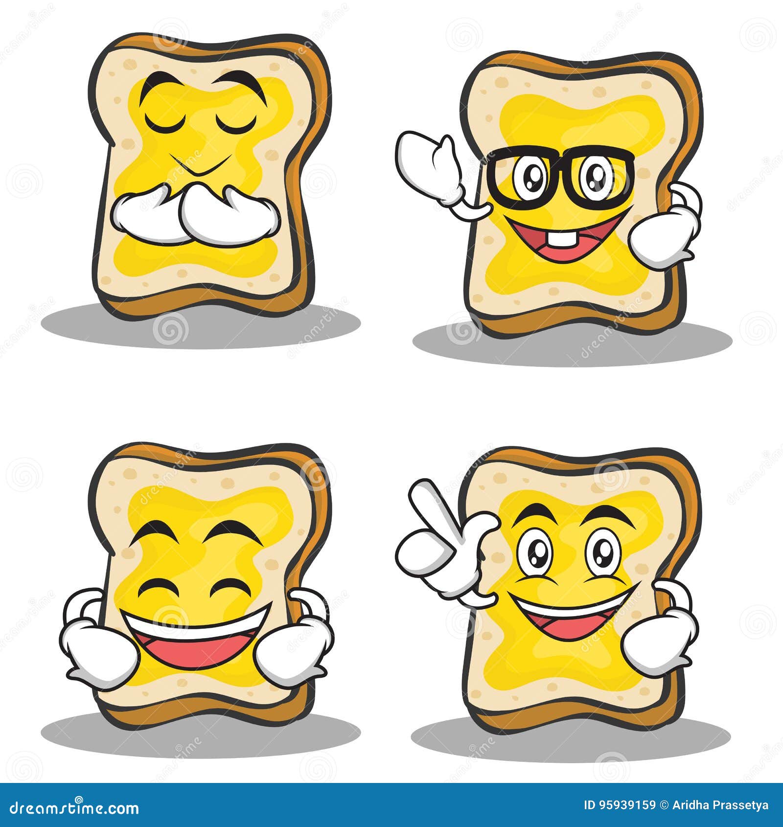 Set of Bread Character Cartoon Stock Vector - Illustration of laughing ...