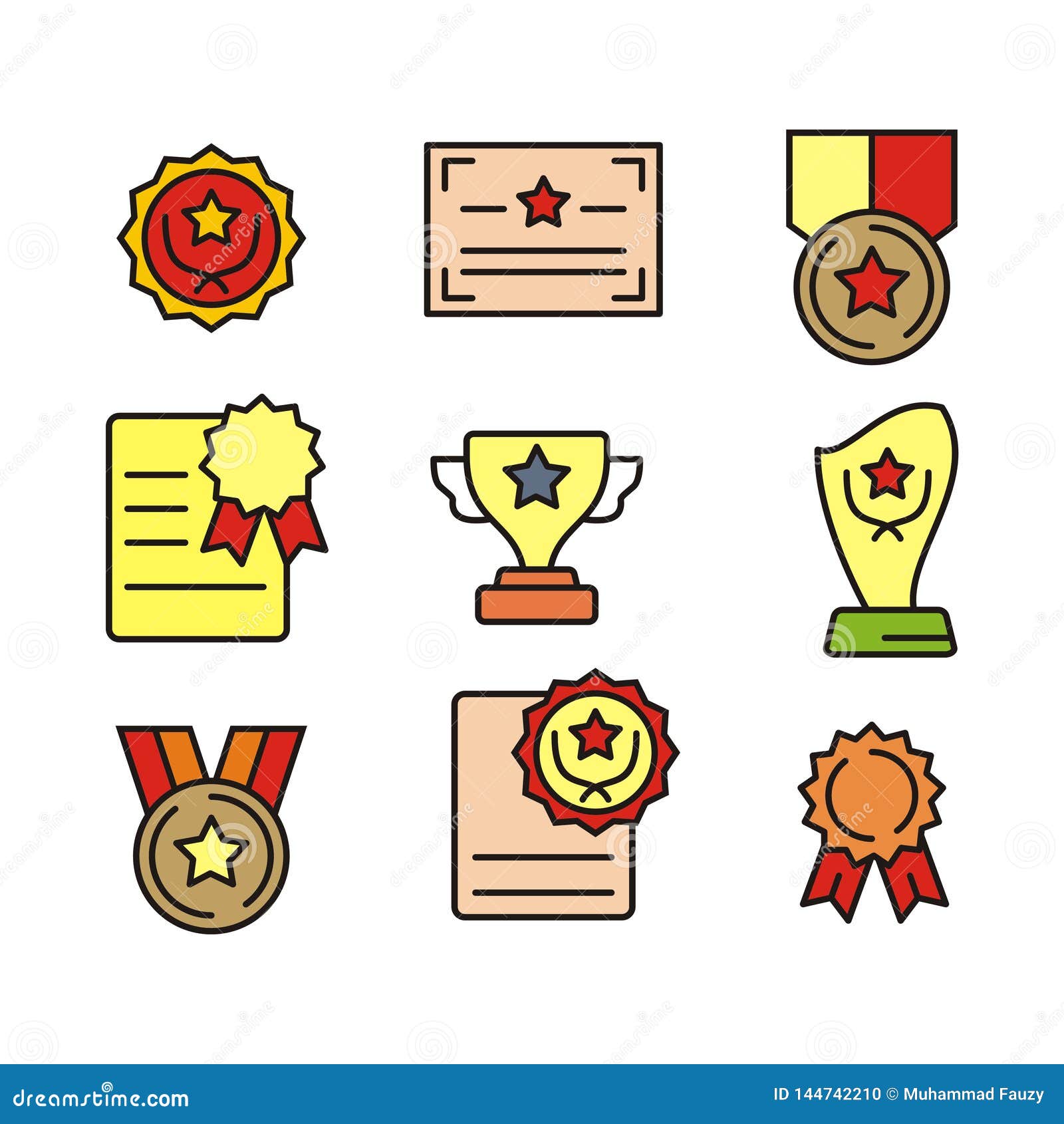 Set of Reward and Achievement Related Icon with Outline Style. Reward ...