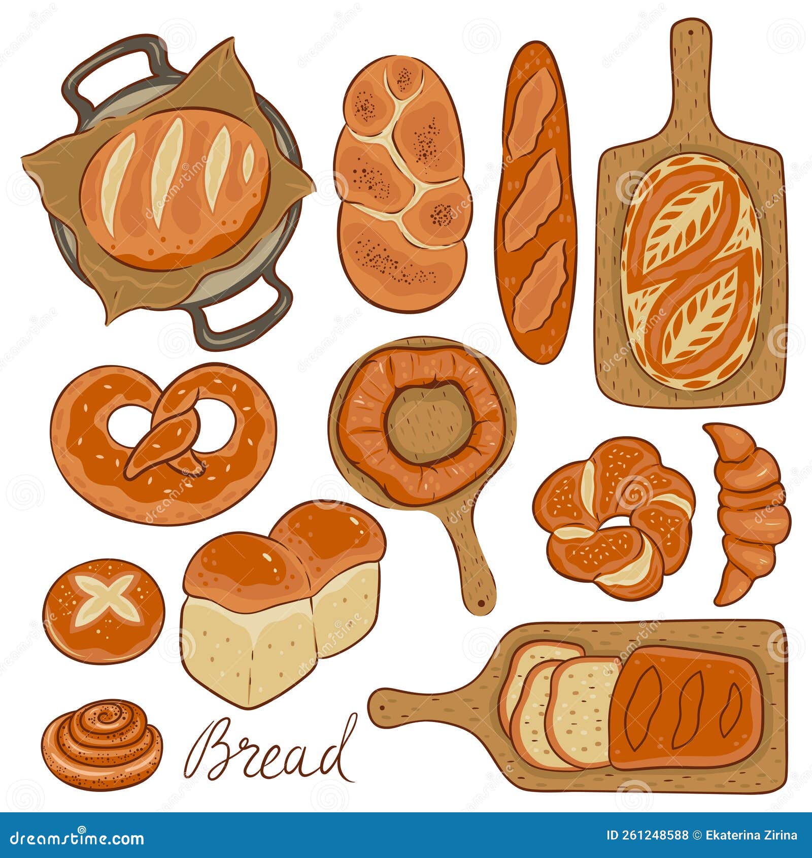 Set of Bread Isolated on White Background. Vector Graphics Stock Vector ...