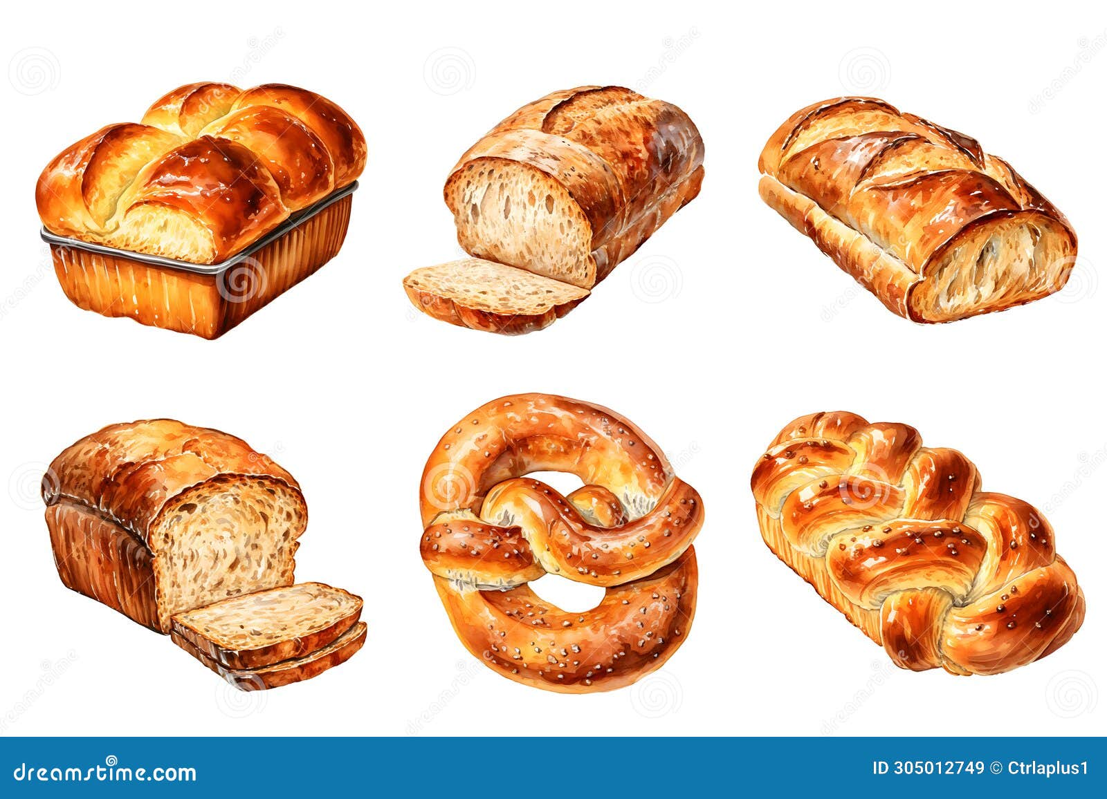 Set of Bread Water Color Hi Quality Isolated Stock Image - Image of ...