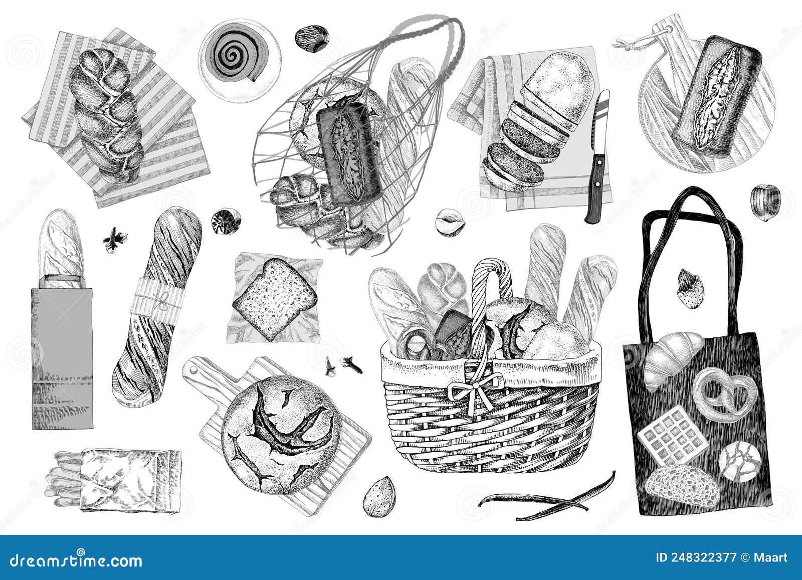 Set of Breads in Different Packaging. Stock Vector - Illustration of ...