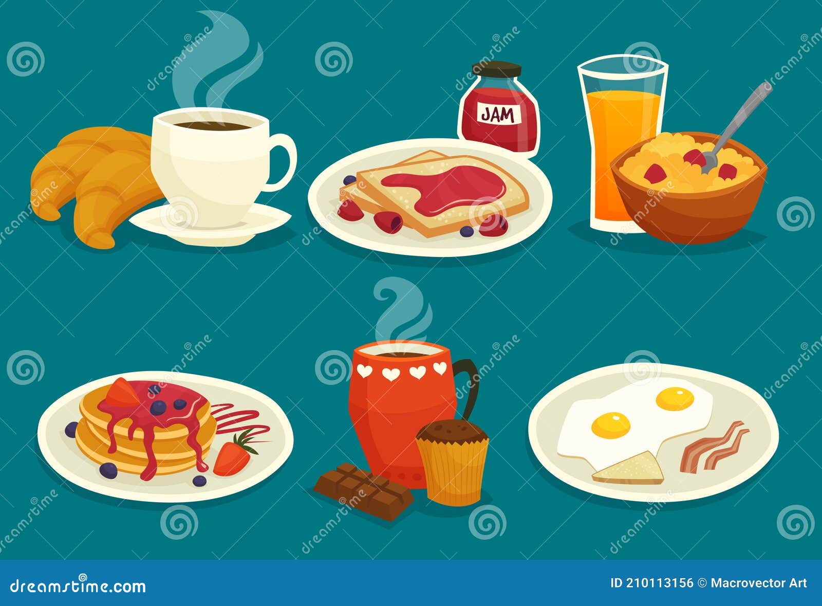 Set of Breakfast Cartoon Icons Stock Vector - Illustration of eggs ...
