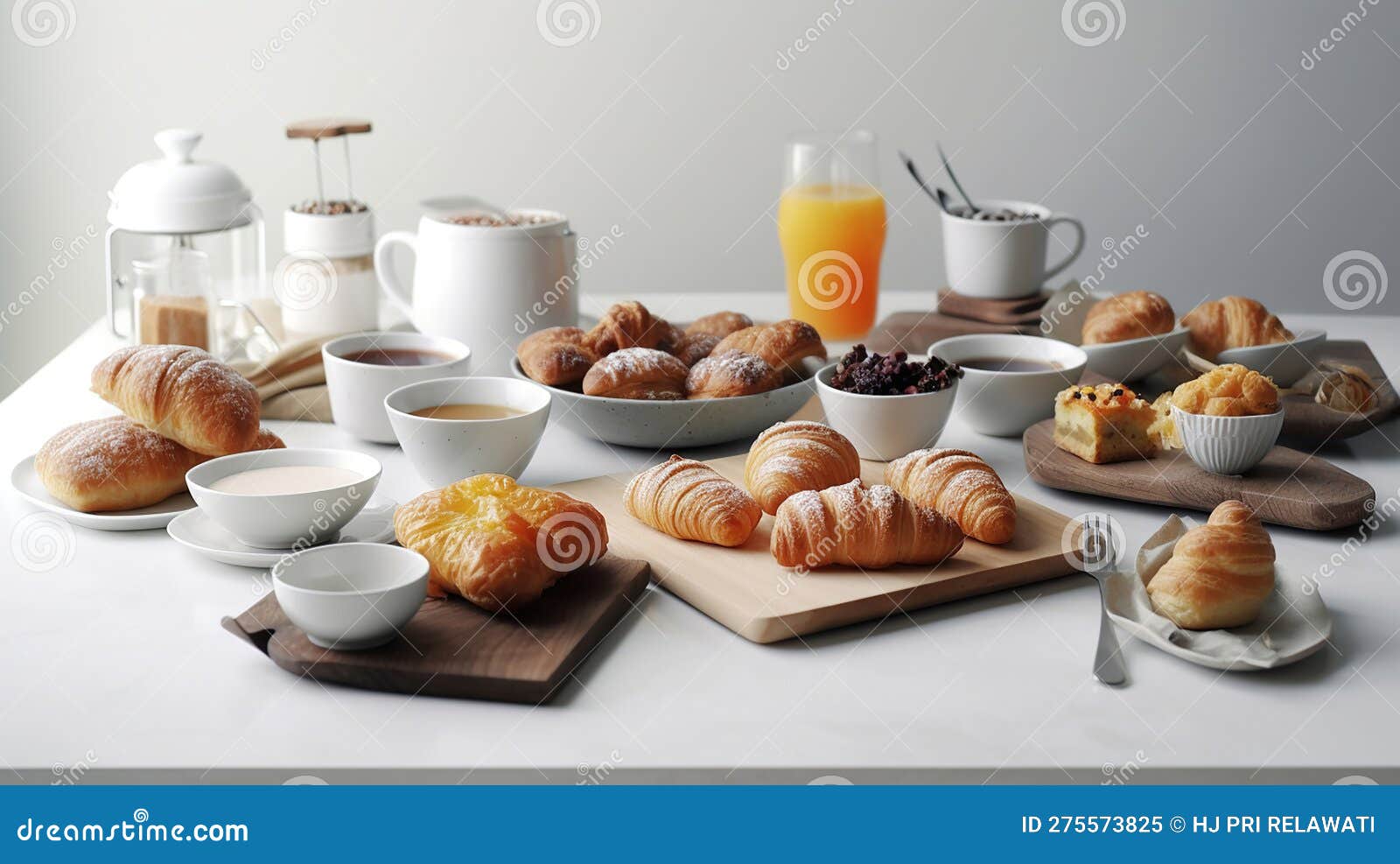 Set of Breakfast Food or Bakery and Coffee on Table Kitchen Background ...
