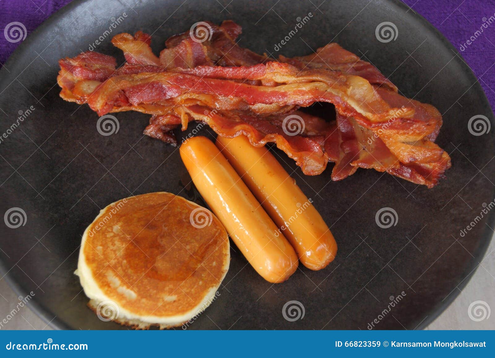 Set of Breakfast, Ham, Sausage and Pancake Stock Image - Image of food ...