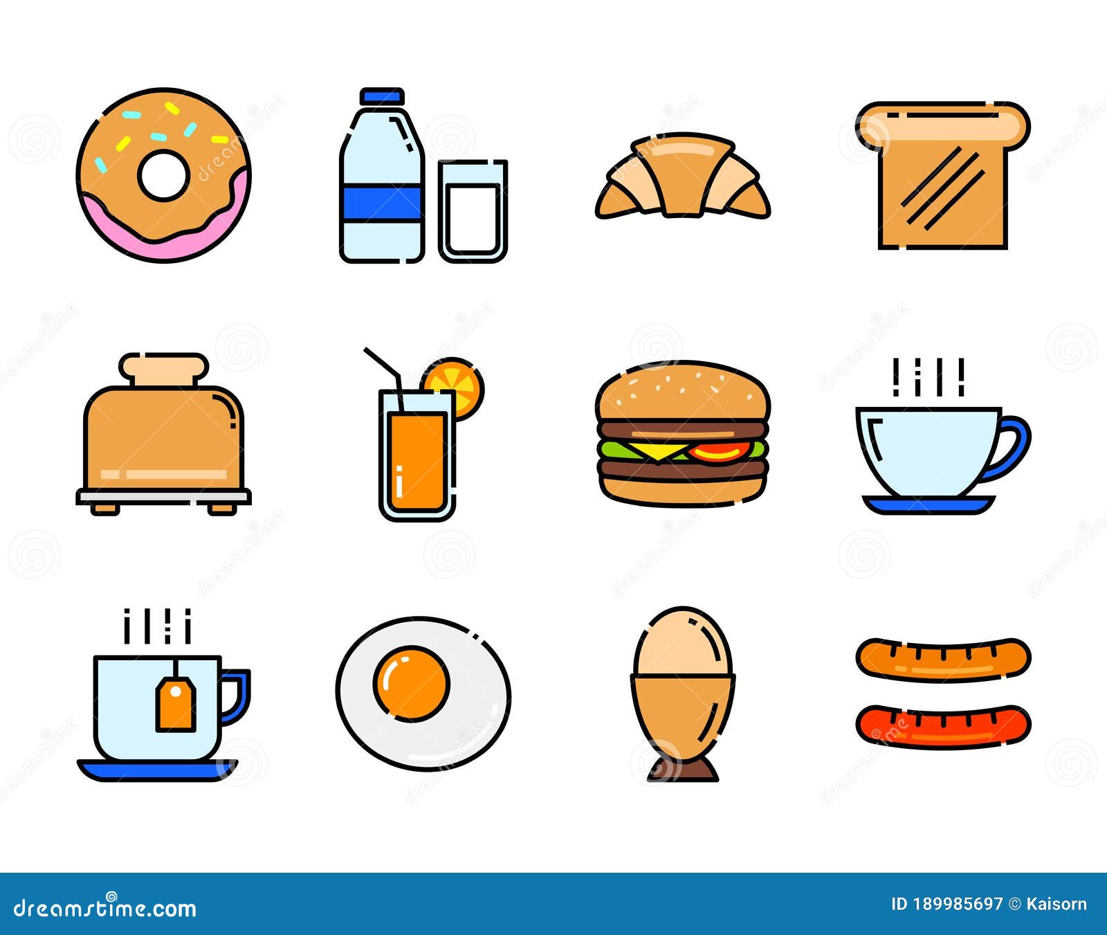 Breakfast Icon Set. It Included Oatmeal, Meal, Cornflake, Congee, And ...