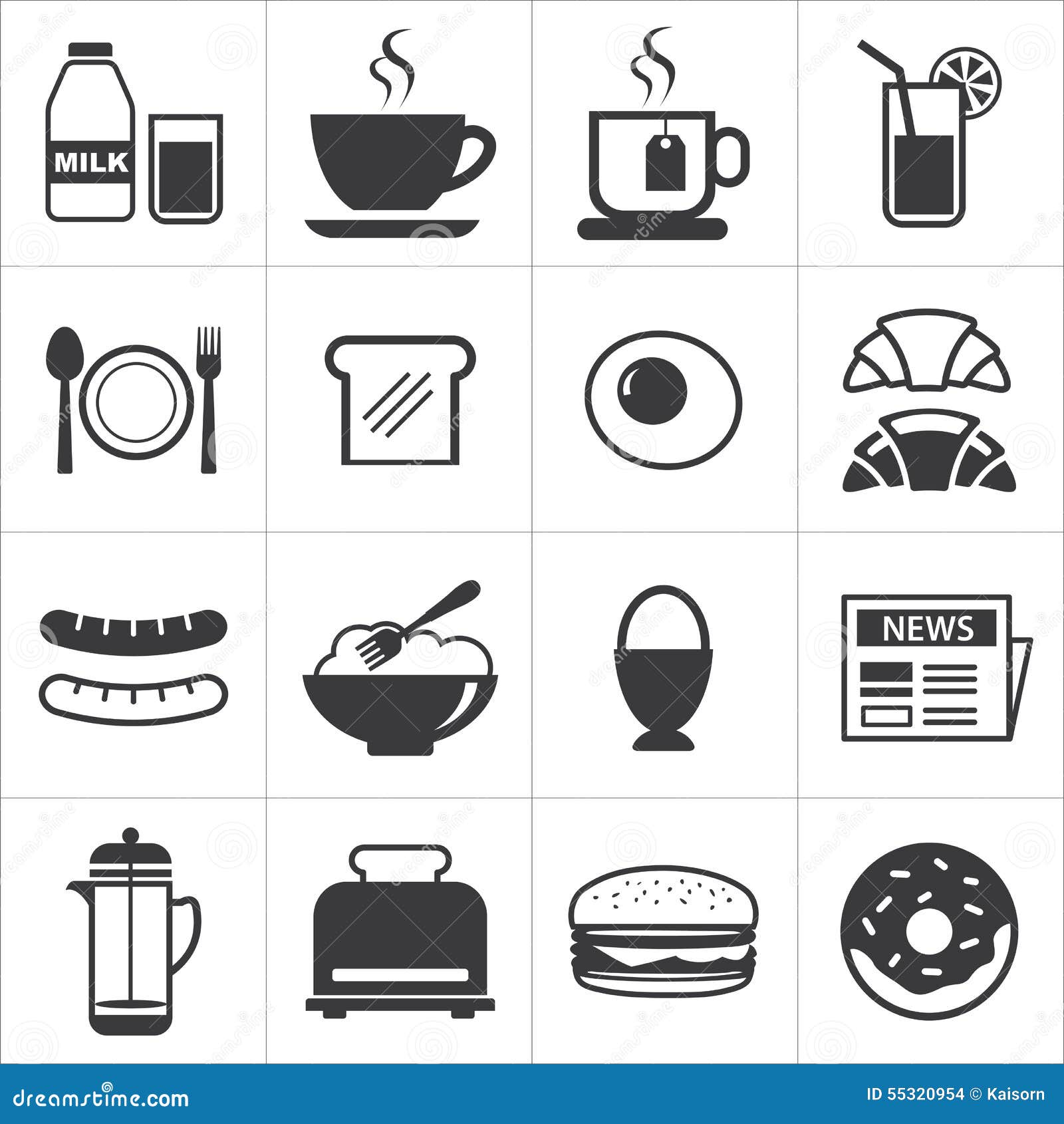Set of breakfast icon stock vector. Illustration of spoon - 55320954