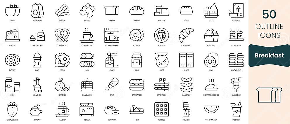 Set of Breakfast Icons. Thin Linear Style Icons Pack Stock Vector - Illustration of healthy ...