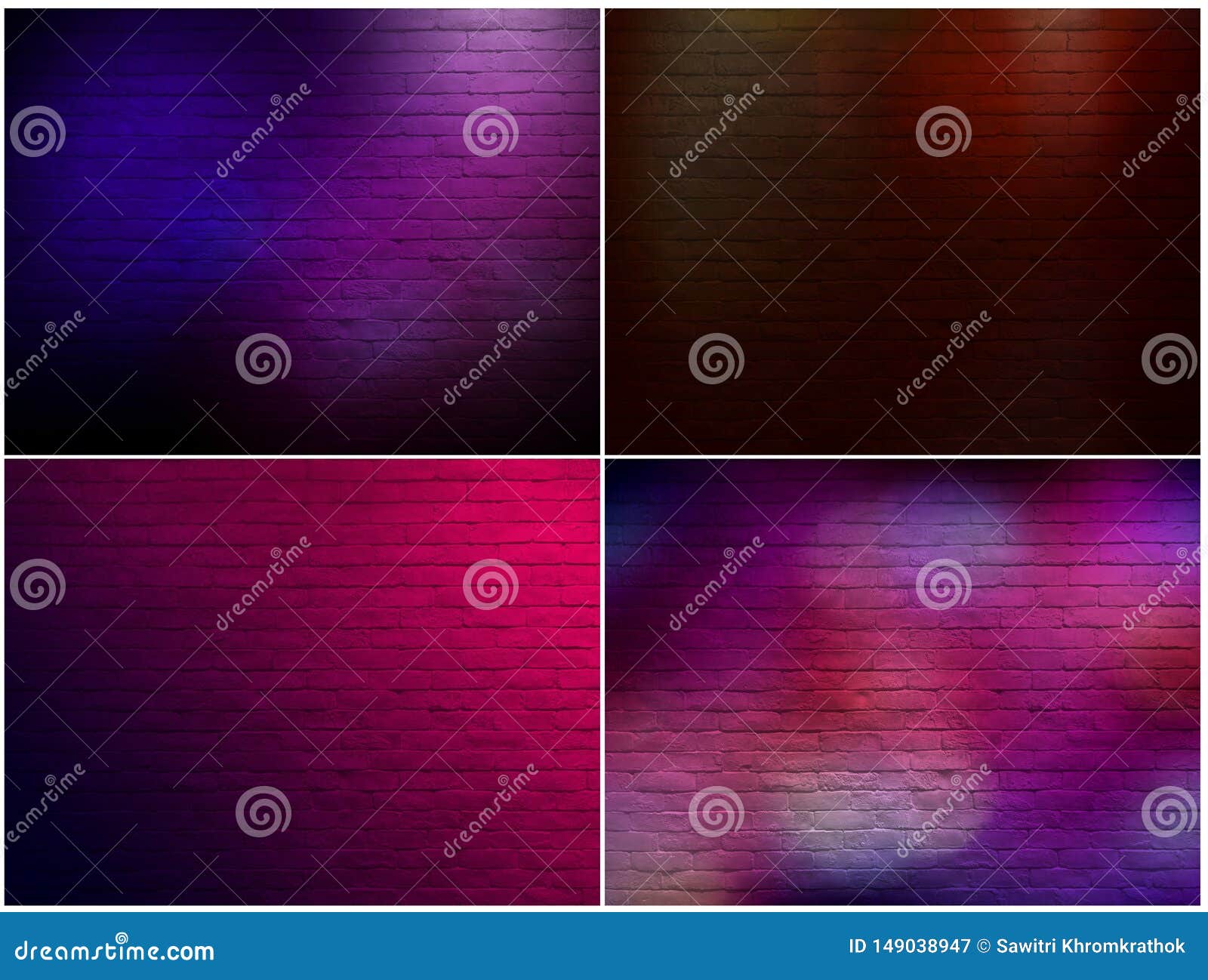 Set of Brick Wall Texture with Neon Light Stock Image - Image of frame ...