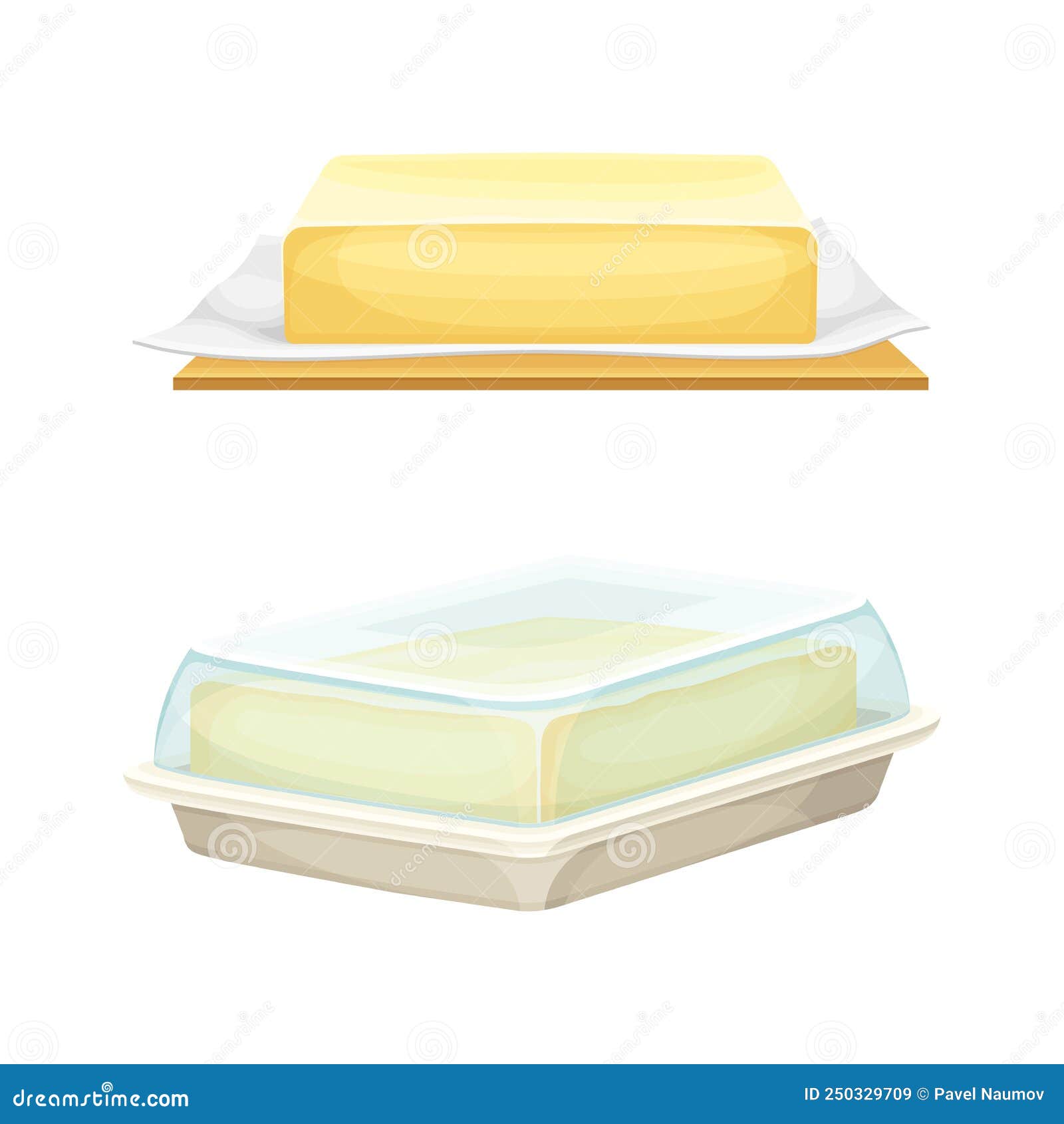 Set of Bricks of Butter in Butter Dishes Vector Illustration Stock ...