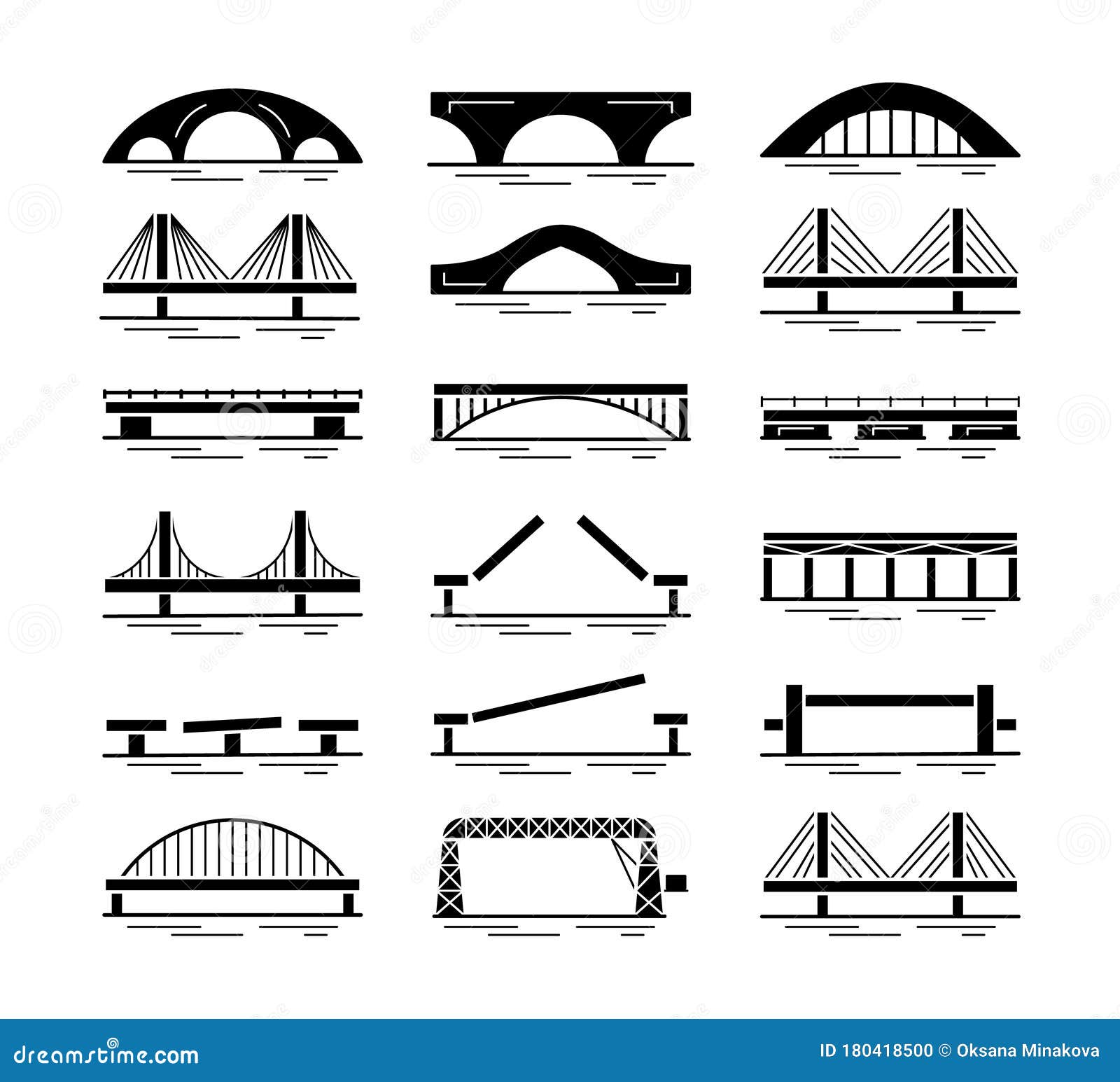 Set of Bridge Black Silhouette Icons Isolated on White Background ... Set of Bridge Black Silhouette Icons Isolated on White Background ...