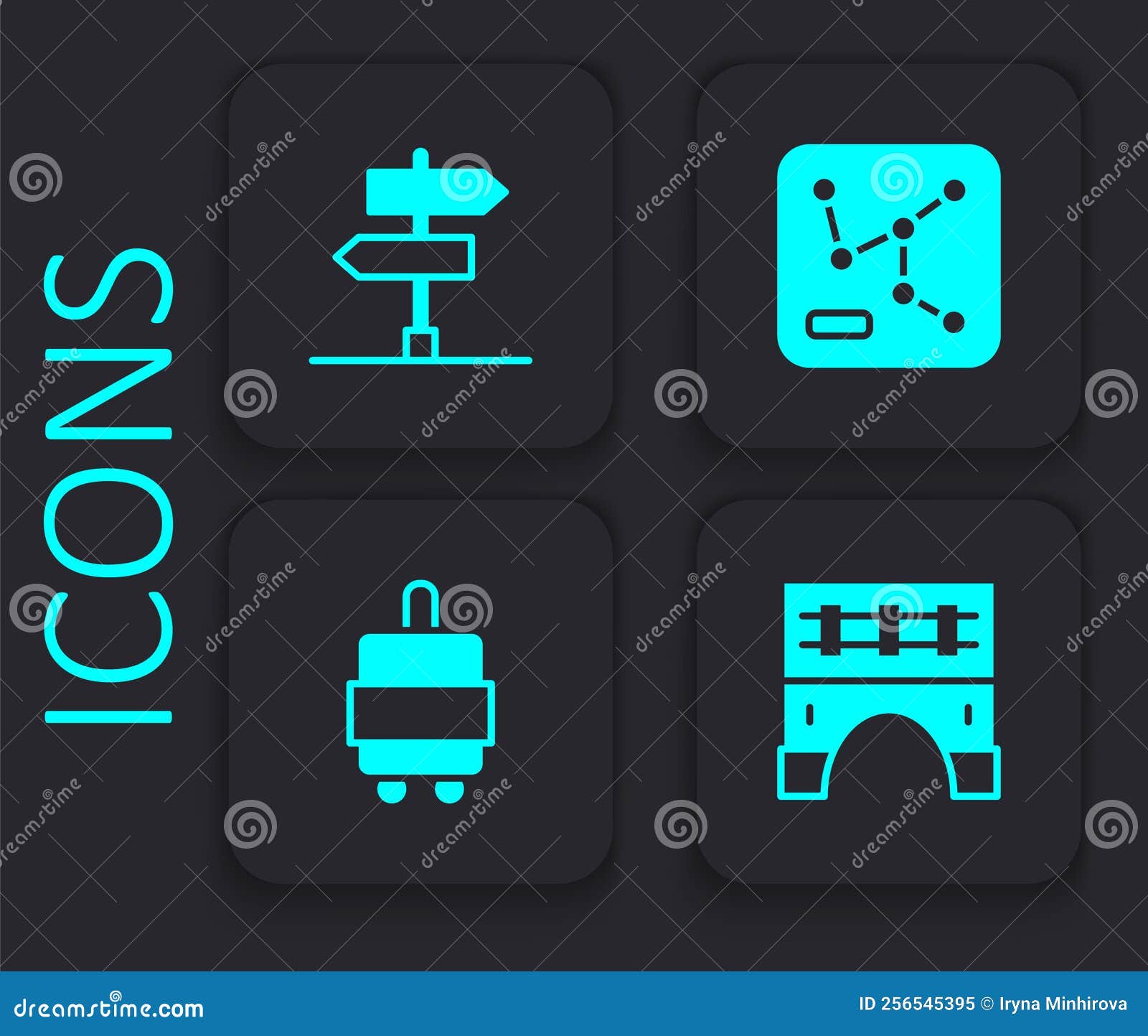 Set Bridge for Train, Road Traffic Sign, Railway Map and Suitcase Icon ...