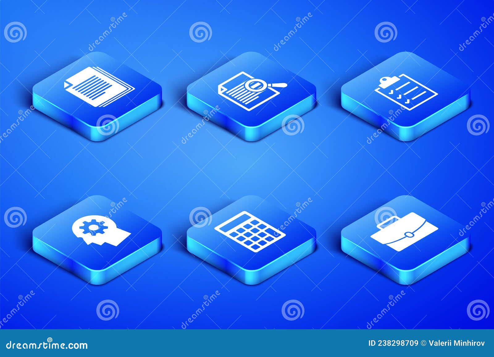 Set Briefcase, Document, Calculator, Human Head with Gear Inside ...