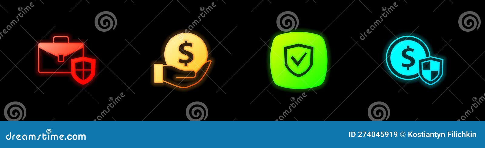 Set Briefcase with Shield, Money, Shield and Icon. Vector Stock ...