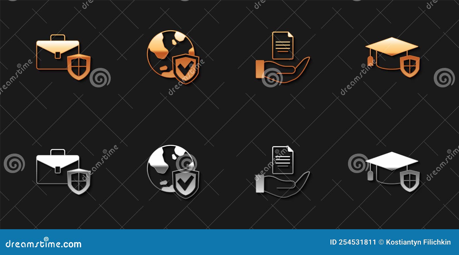 Set Briefcase with Shield, Shield World Globe, Contract in Hand and ...