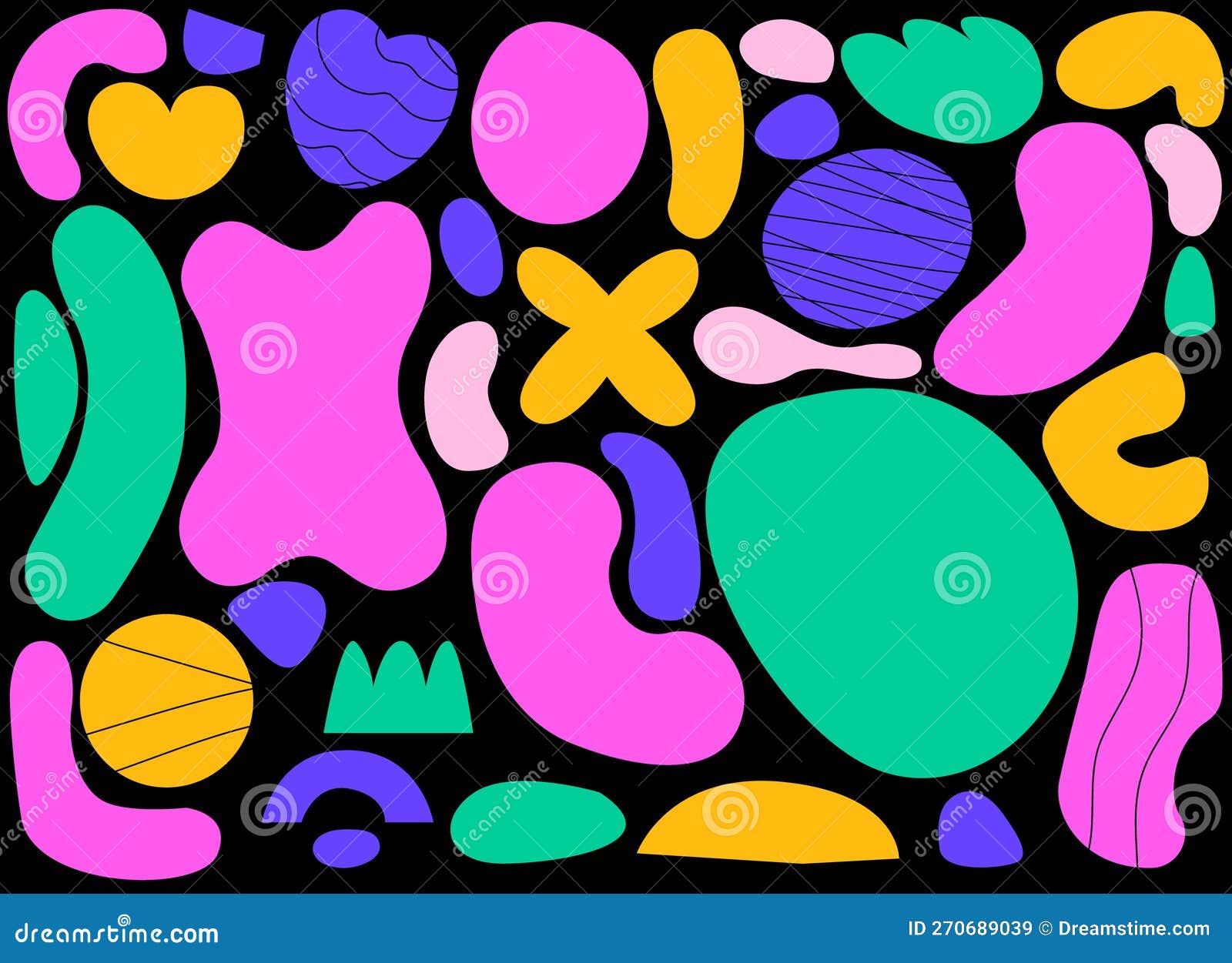 A Set of Bright Abstract Geometric and Plastic Shapes on a Black ...