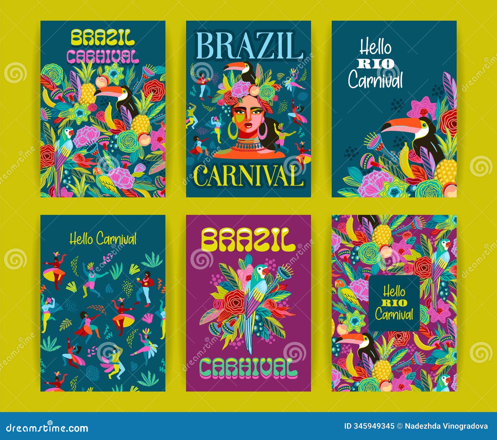 Brazil Carnival Logo Templates Set, Colorful Festival Emblems With ...