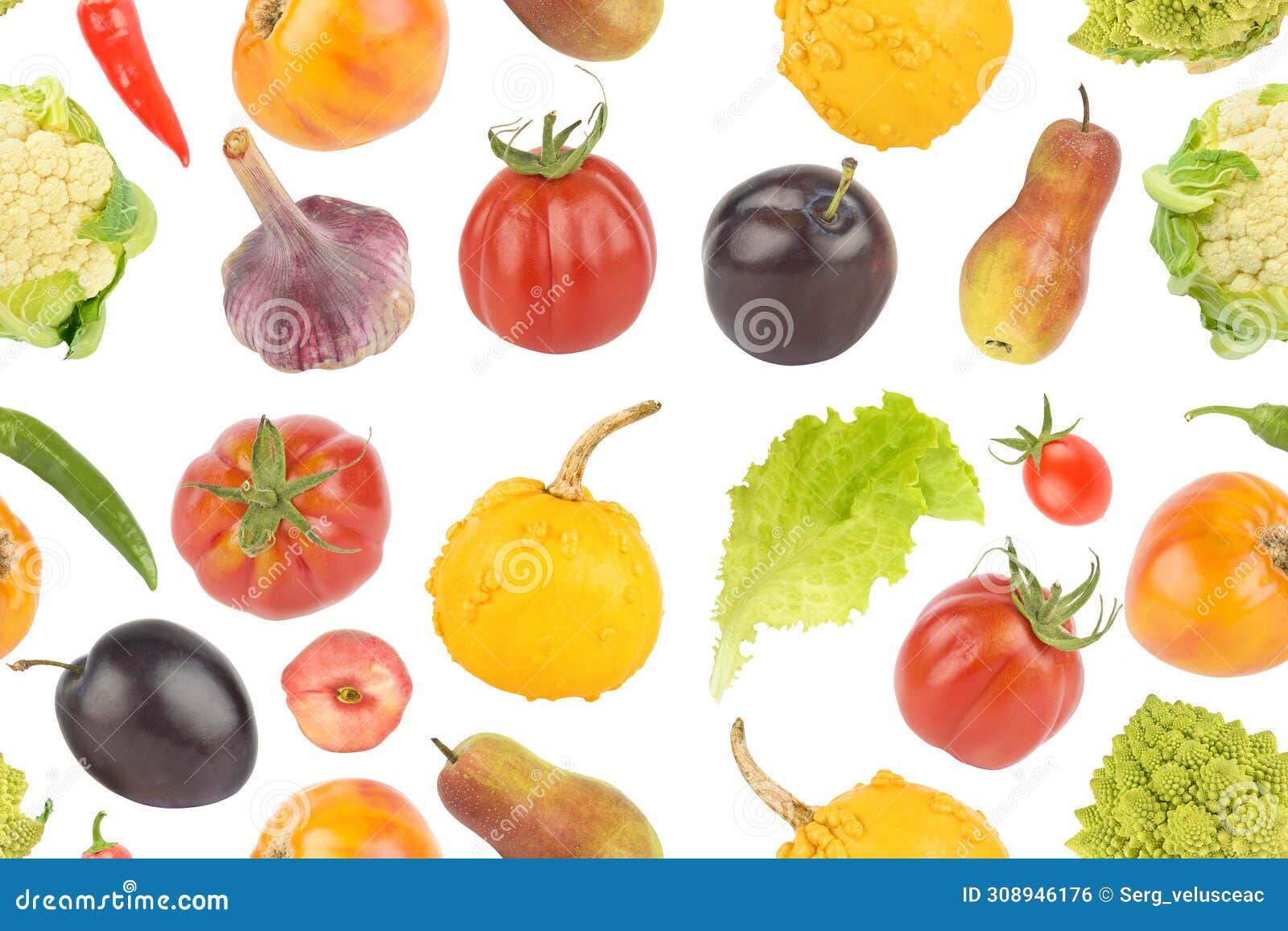 Set Bright Appetizing Fruits and Vegetables on White. Seamless Pattern ...