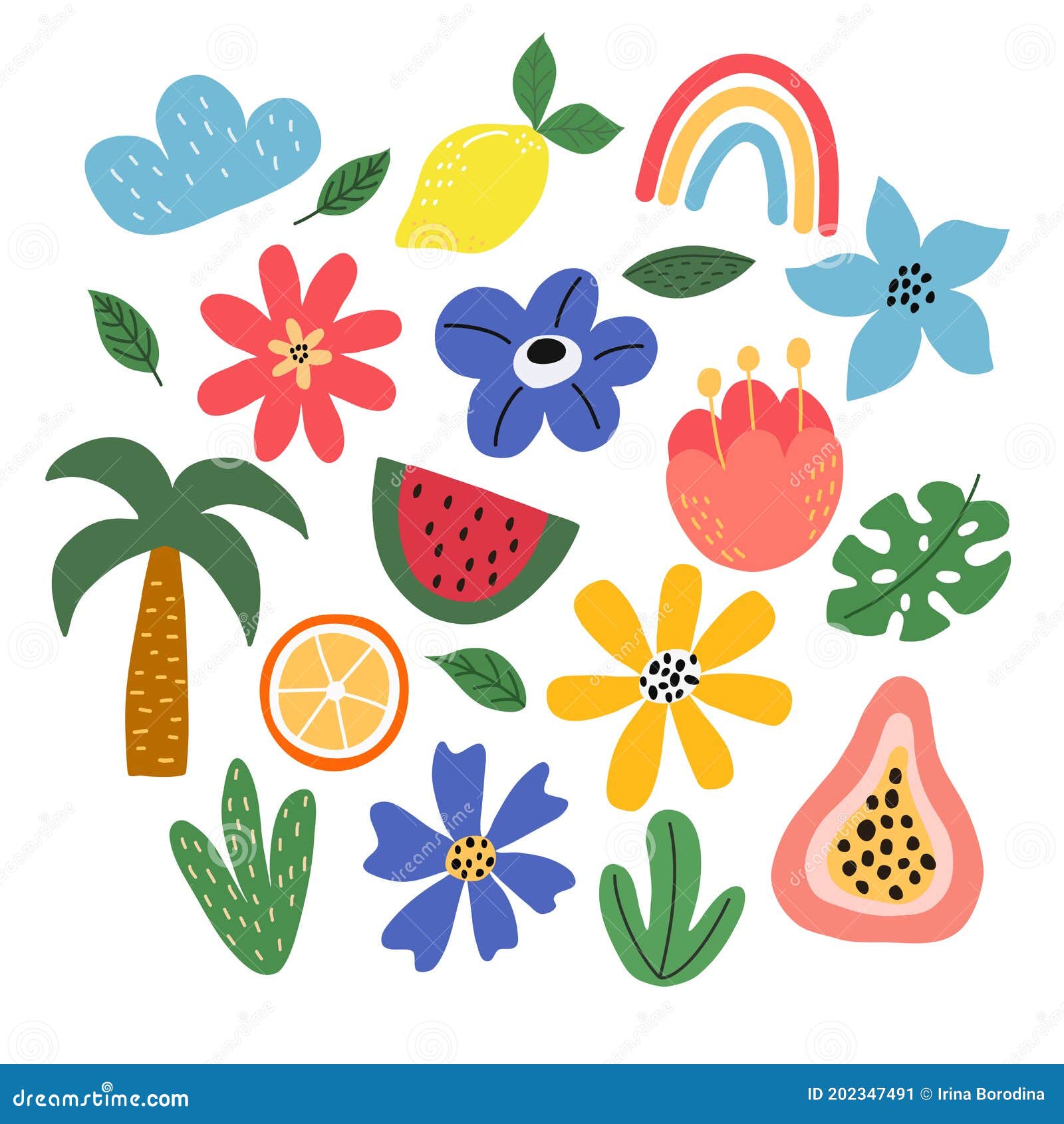 Set of Bright Beautiful Tropical Elements Stock Vector - Illustration ...