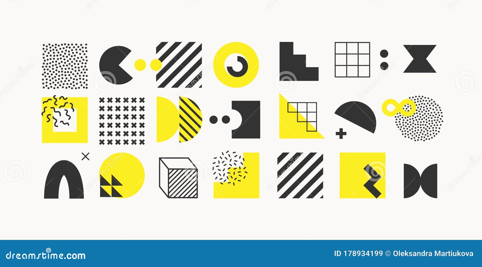 Set of Bright Bold Geometric Shapes and Textures. Trendy Graphic ...