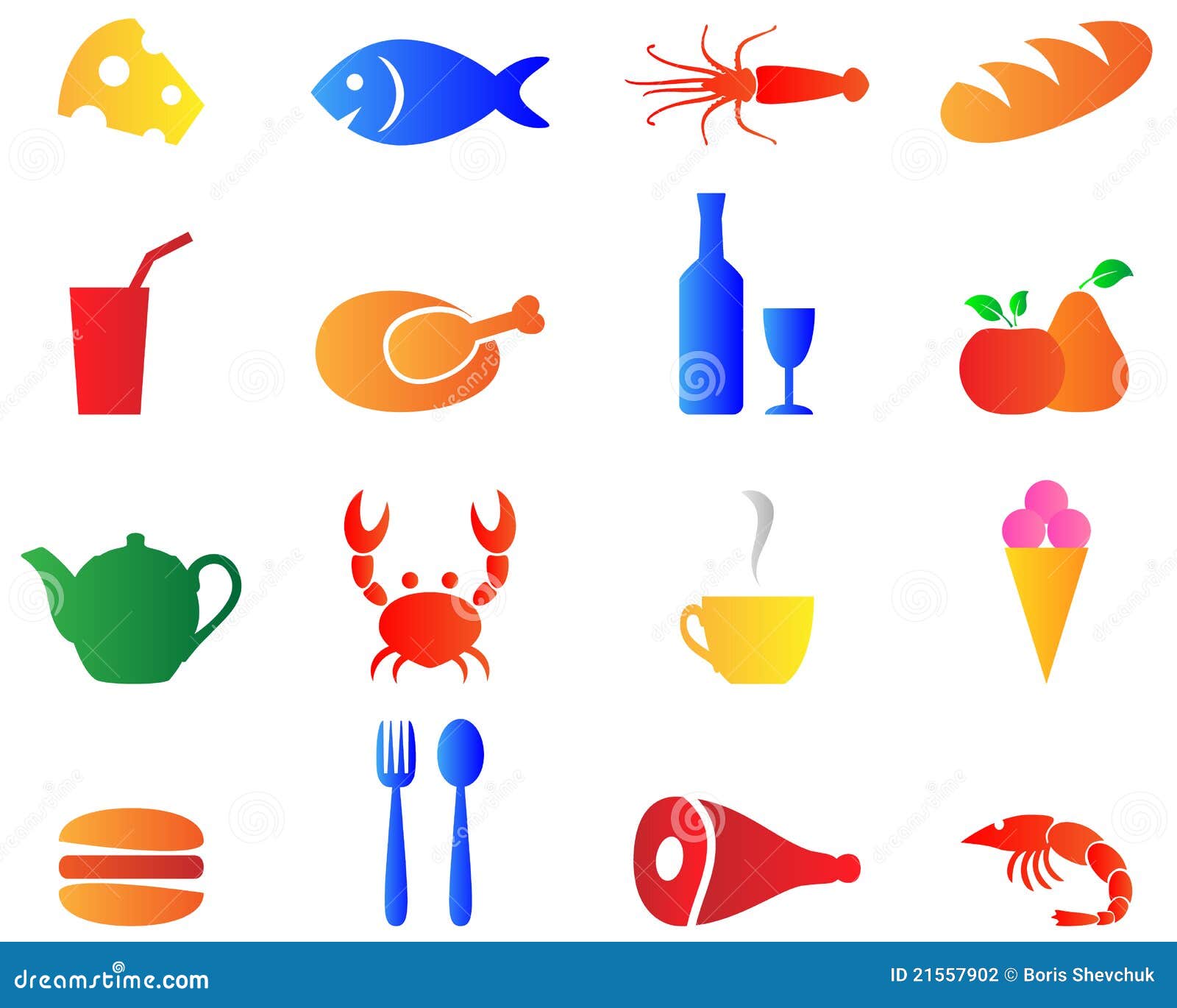 Set Bright Color Food Icons Stock Vector - Illustration of beverage ...