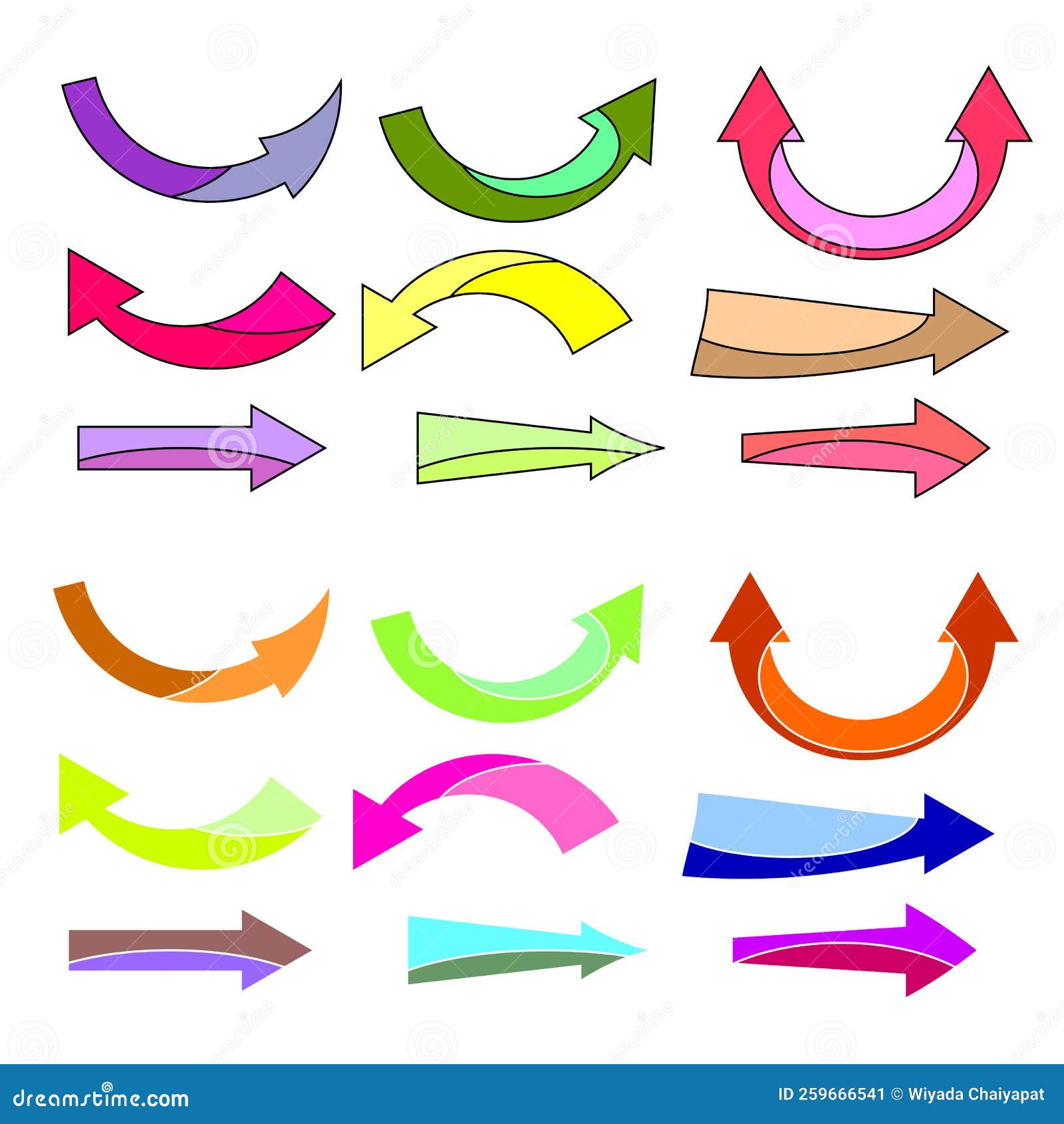 Set of Bright Colored Arrow Icons on a White Background Stock ...