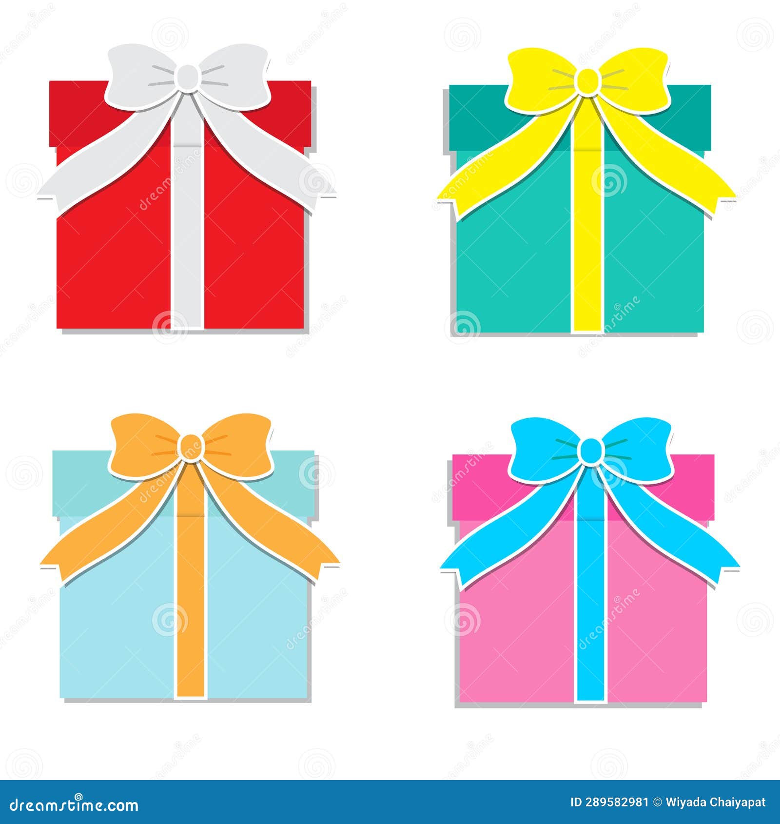 Set of Bright Colored Paper Gift Boxes with Bows Stock Illustration ...