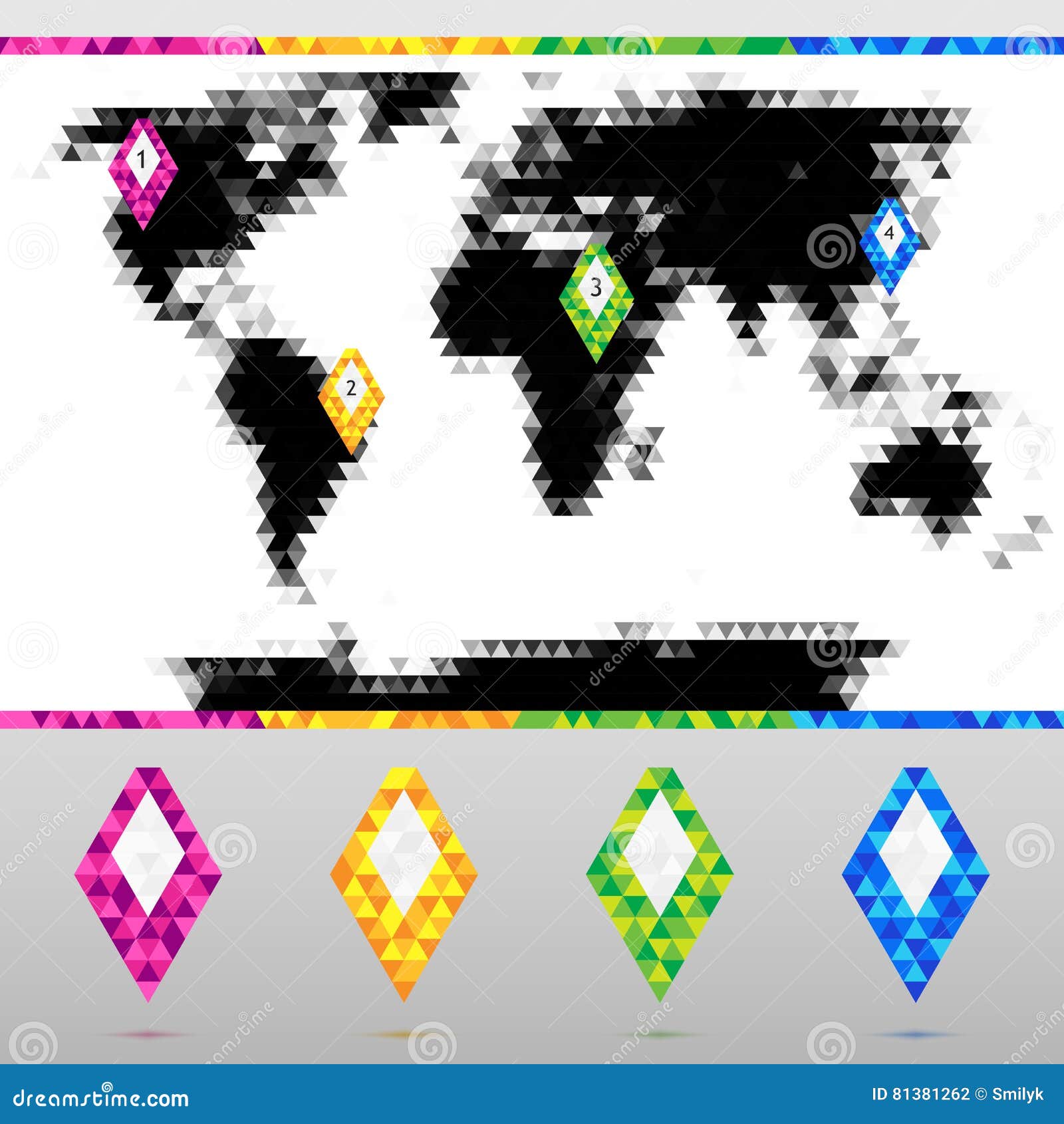 Set Bright Colorful Map Pointers with World Map. Stock Vector ...