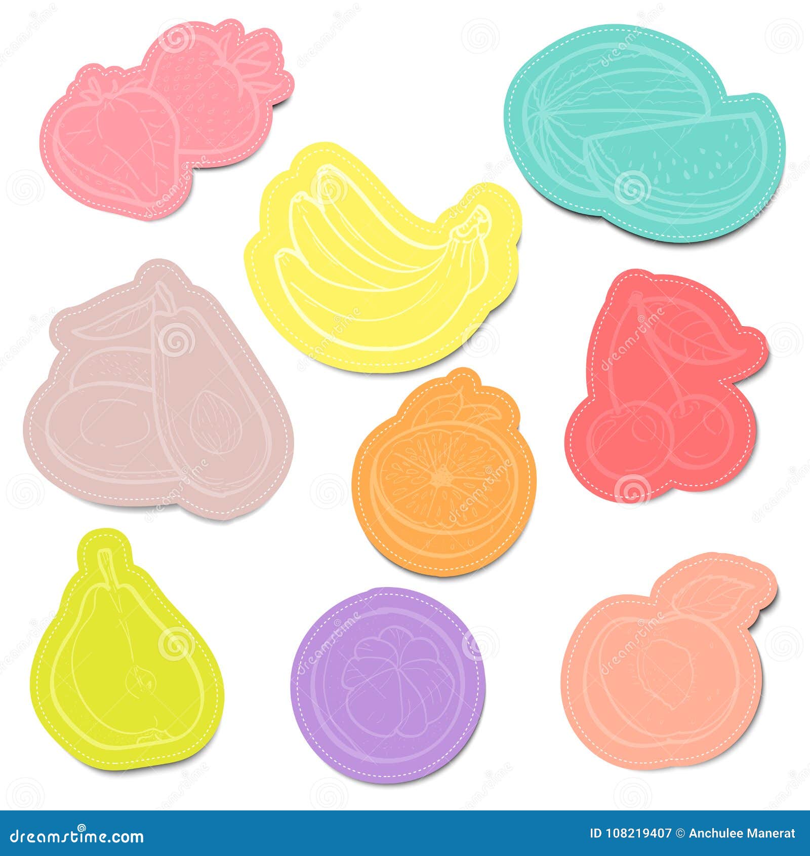 Set of Colour Sticky Note Papers Fruit with Stock Illustration ...