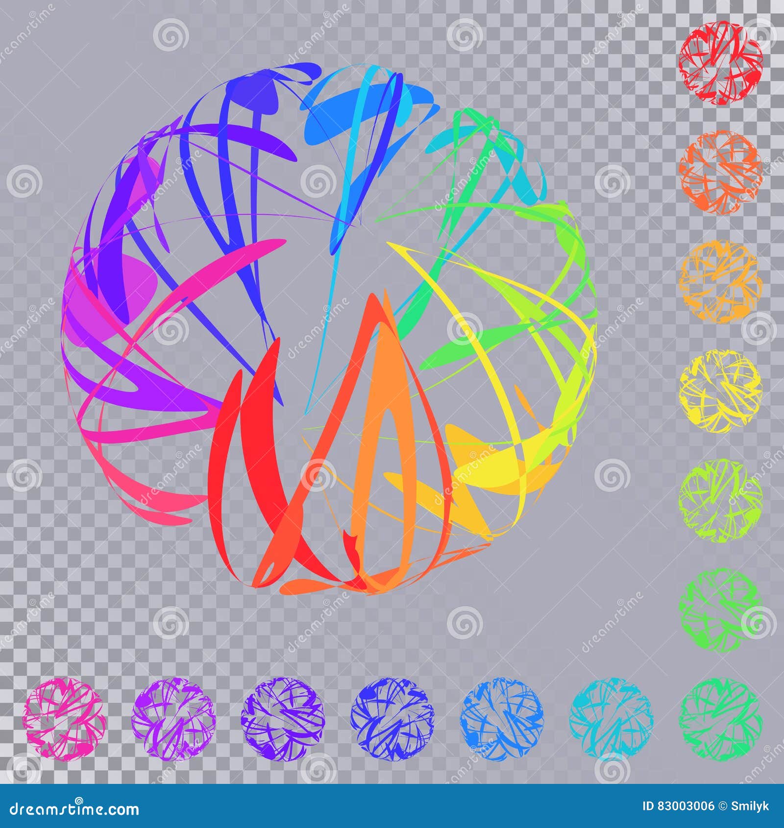 Set of Bright Colorful Spheres of Intersecting Curves. Stock ...