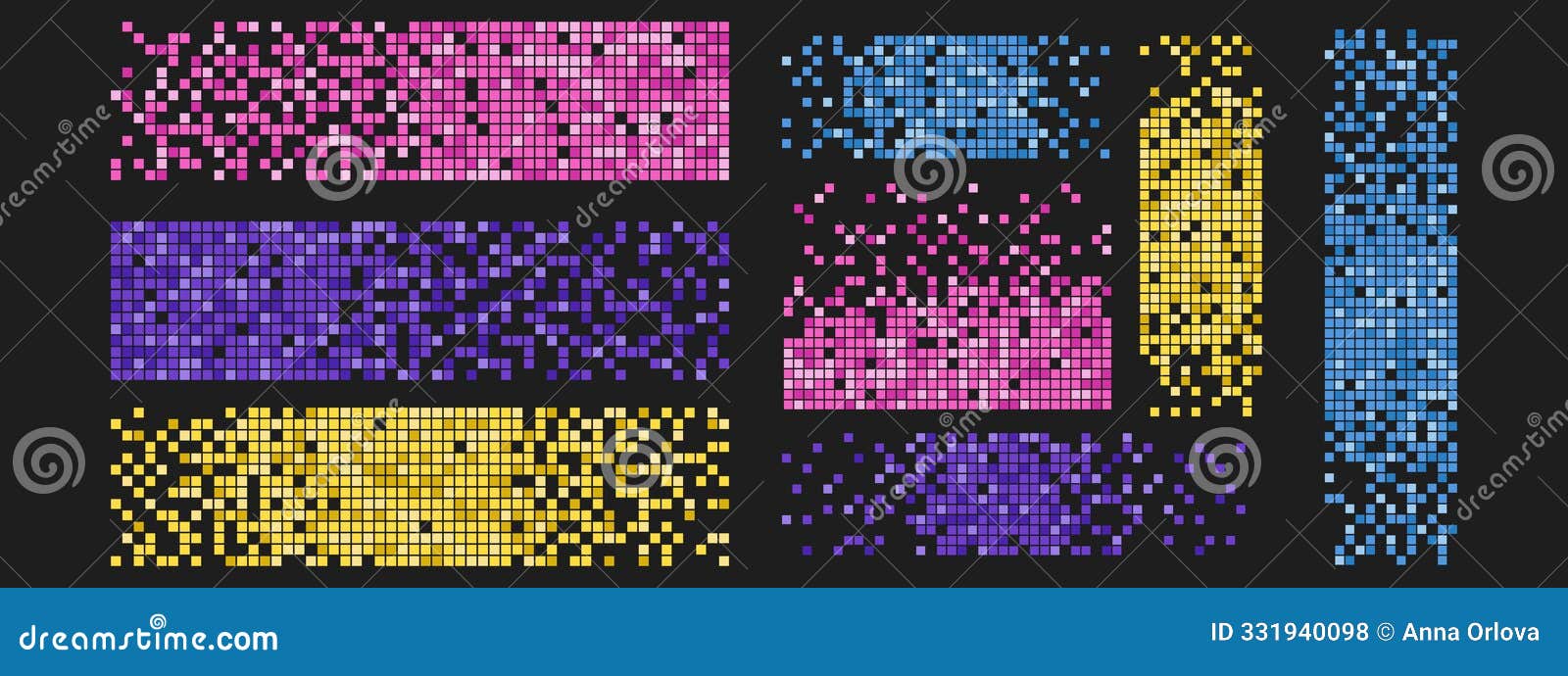 Set of Bright Disintegration Pixel Effect Backgrounds. Mosaic Texture ...