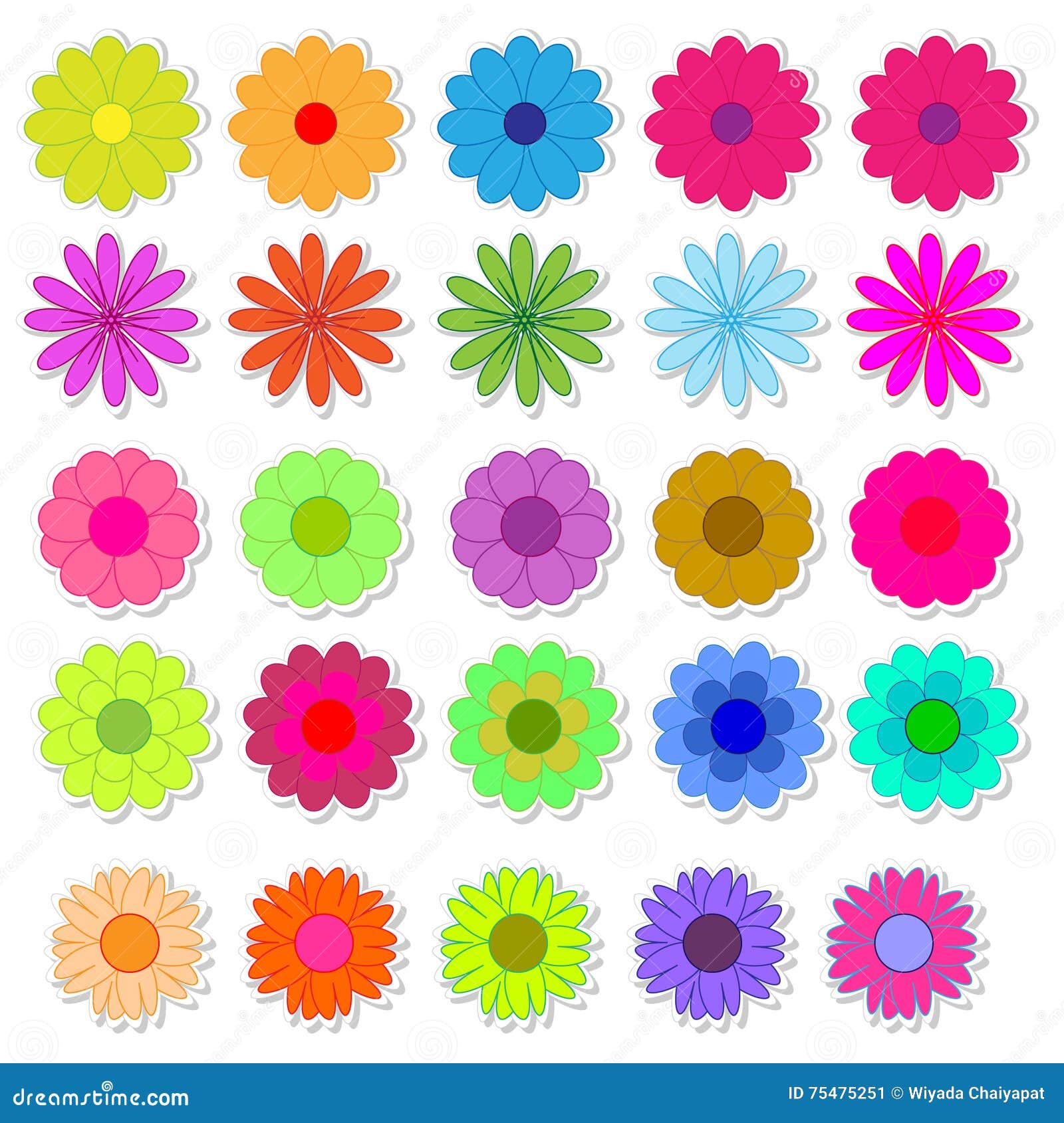 Set of Bright Flower Stickers Vector Stock Illustration - Illustration ...