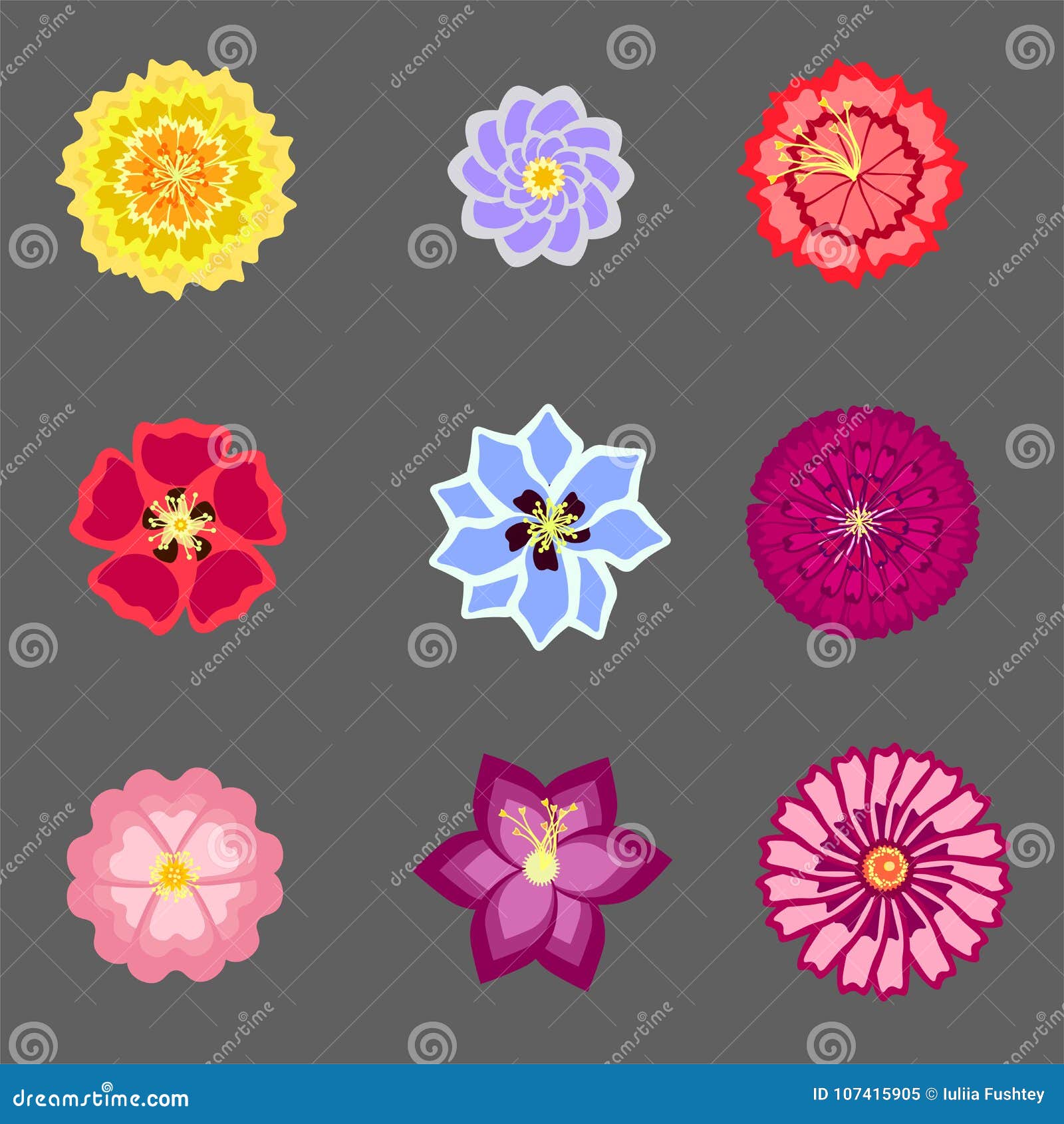 Set with Bright Flowers in Vector Stock Vector - Illustration of color ...