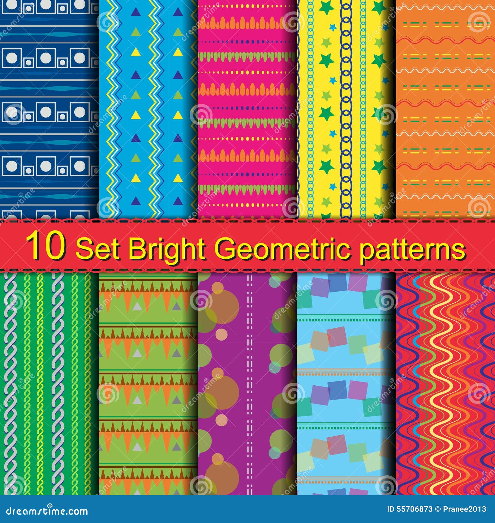10 Set Bright Geometric Patterns Stock Vector - Illustration of ...