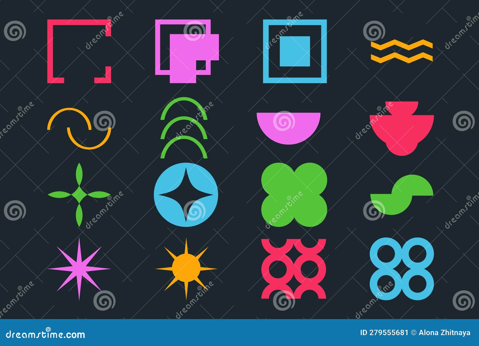 Set Bright Geometric Shapes Contemporary Modern Trendy Elements Basic ...