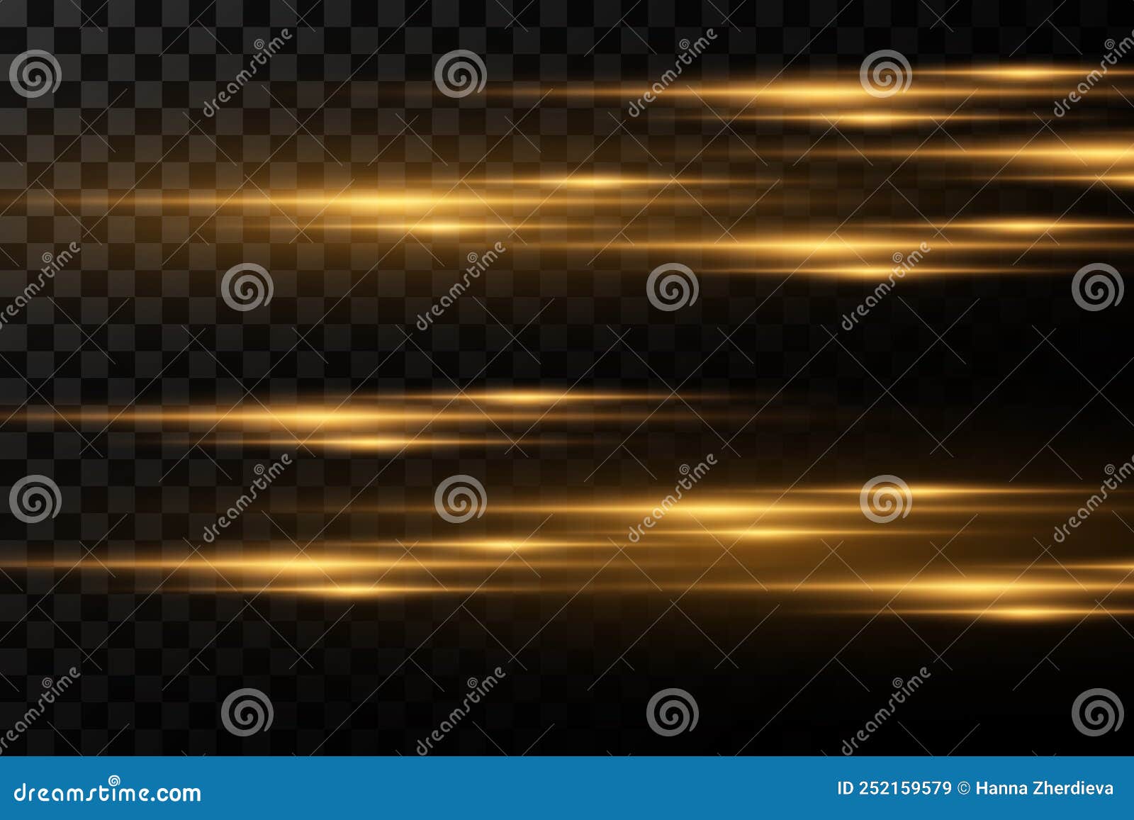 Set of Bright Golden Burning Flashes of Light, Neon Rays and Lines ...
