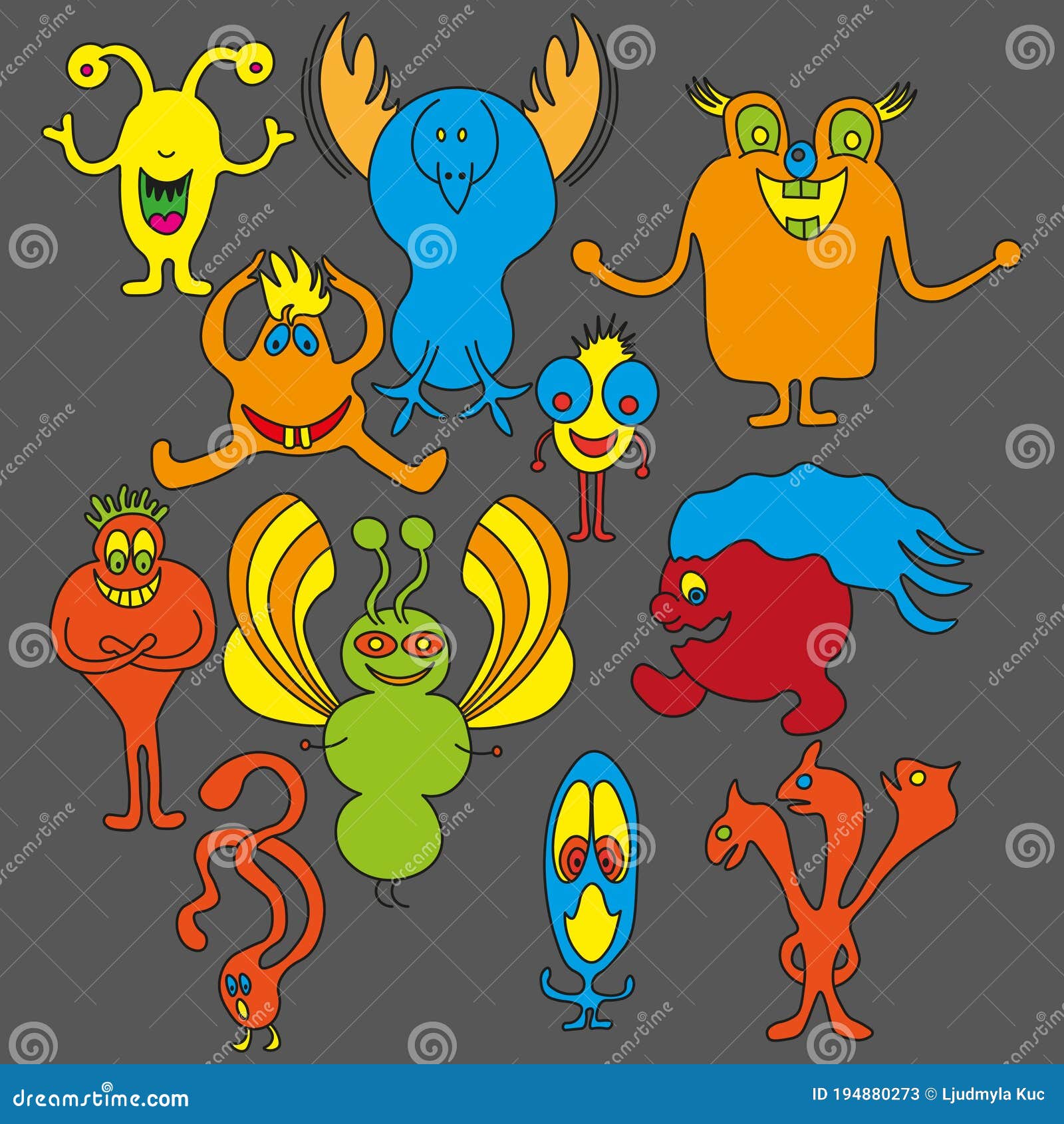 Set of Bright Kind Monsters Stock Vector - Illustration of clip, design ...