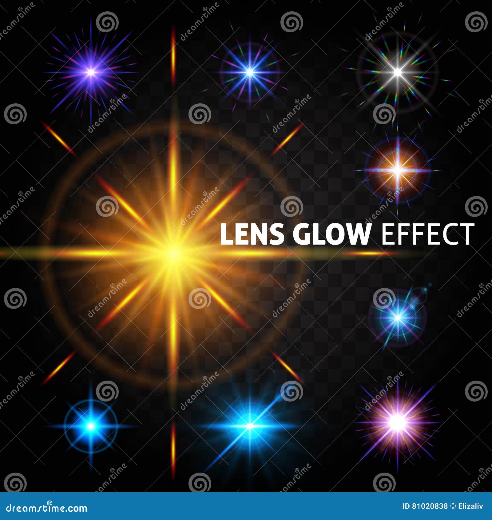 Set of Bright Light Effects on a Dark Background Transparent. the ...