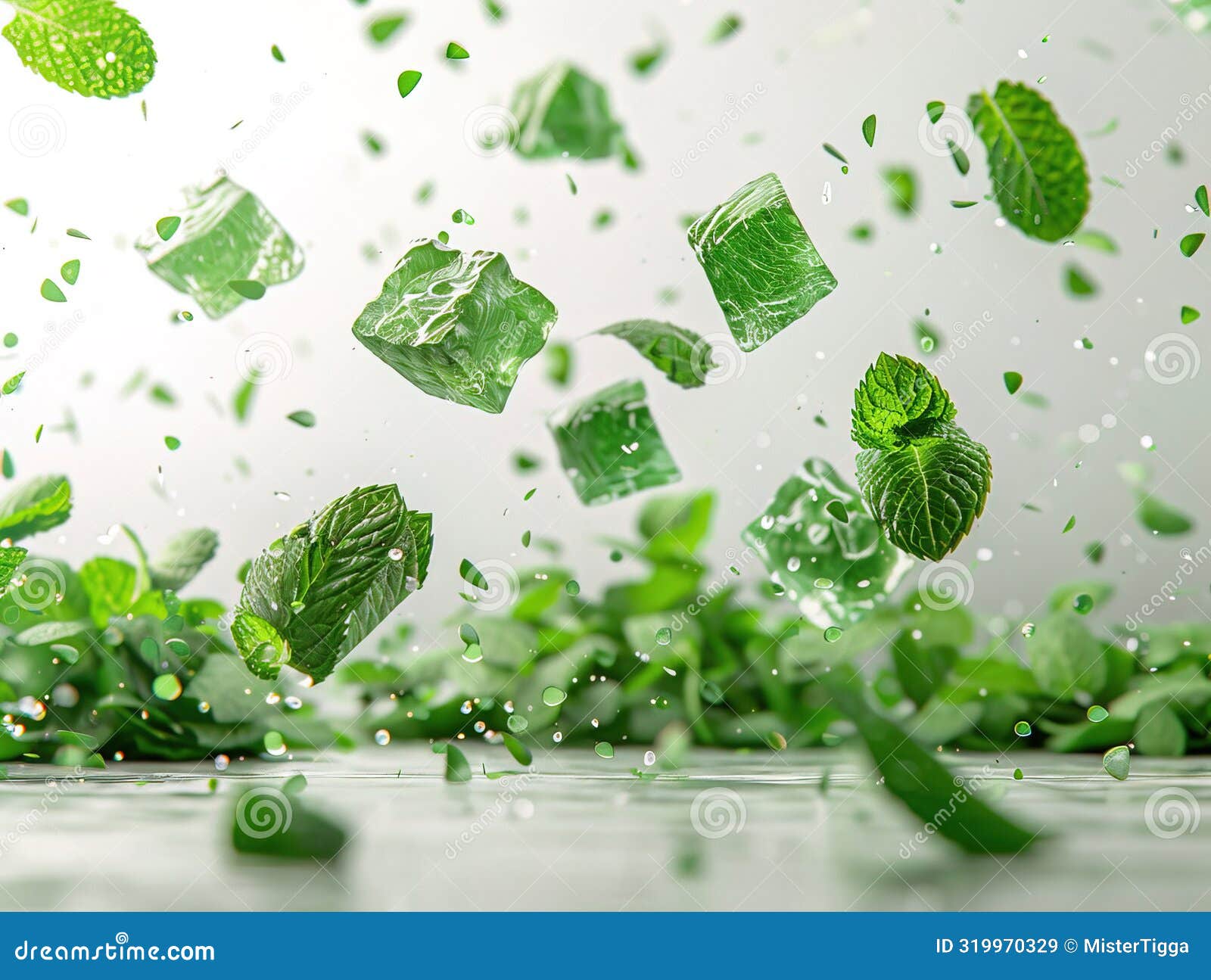 Set of Bright Mint Leaves Isolated on White Background. Photography of ...
