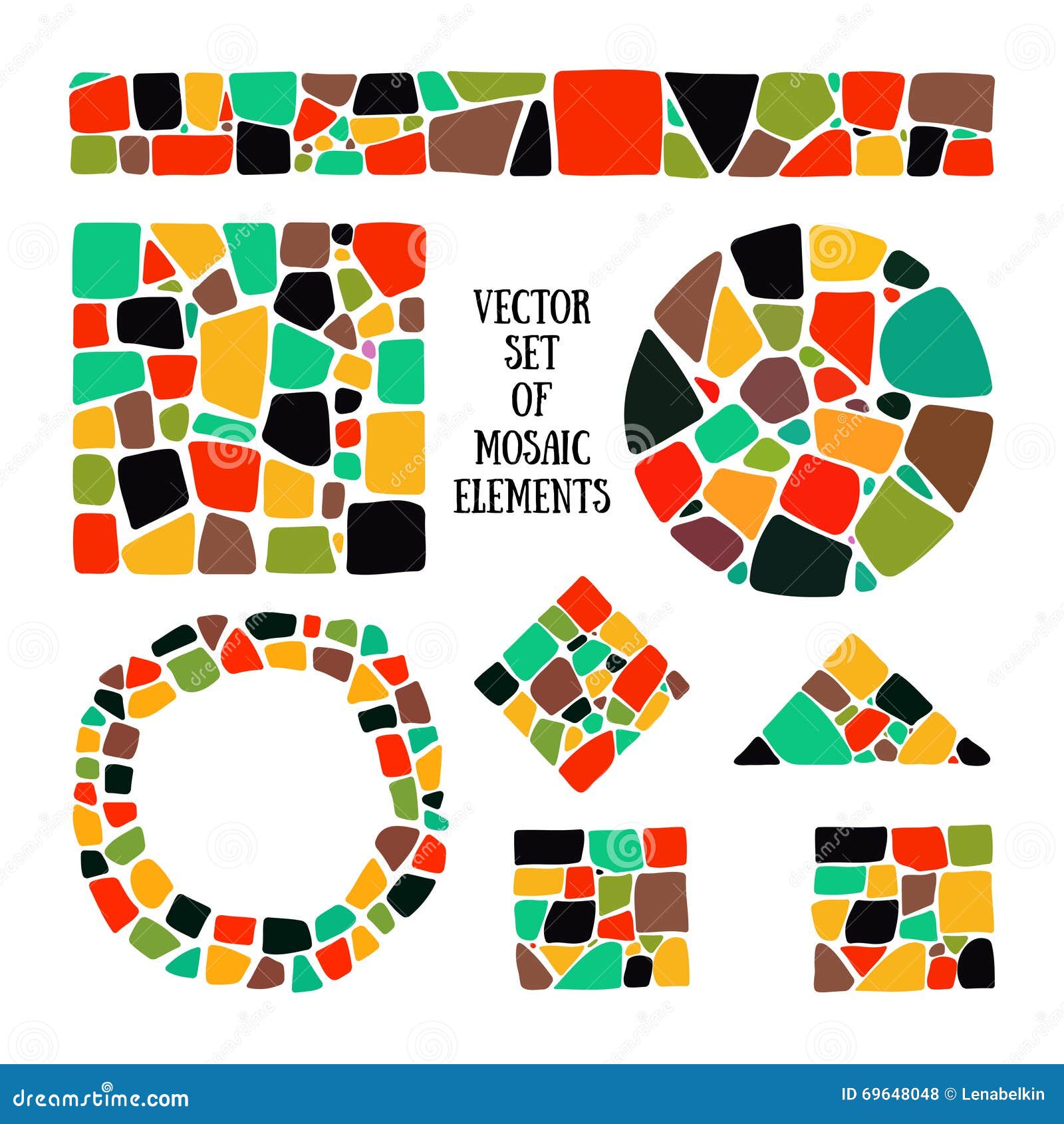 Set of Bright Mosaic Design Elements in Different Forms. Stock Vector ...
